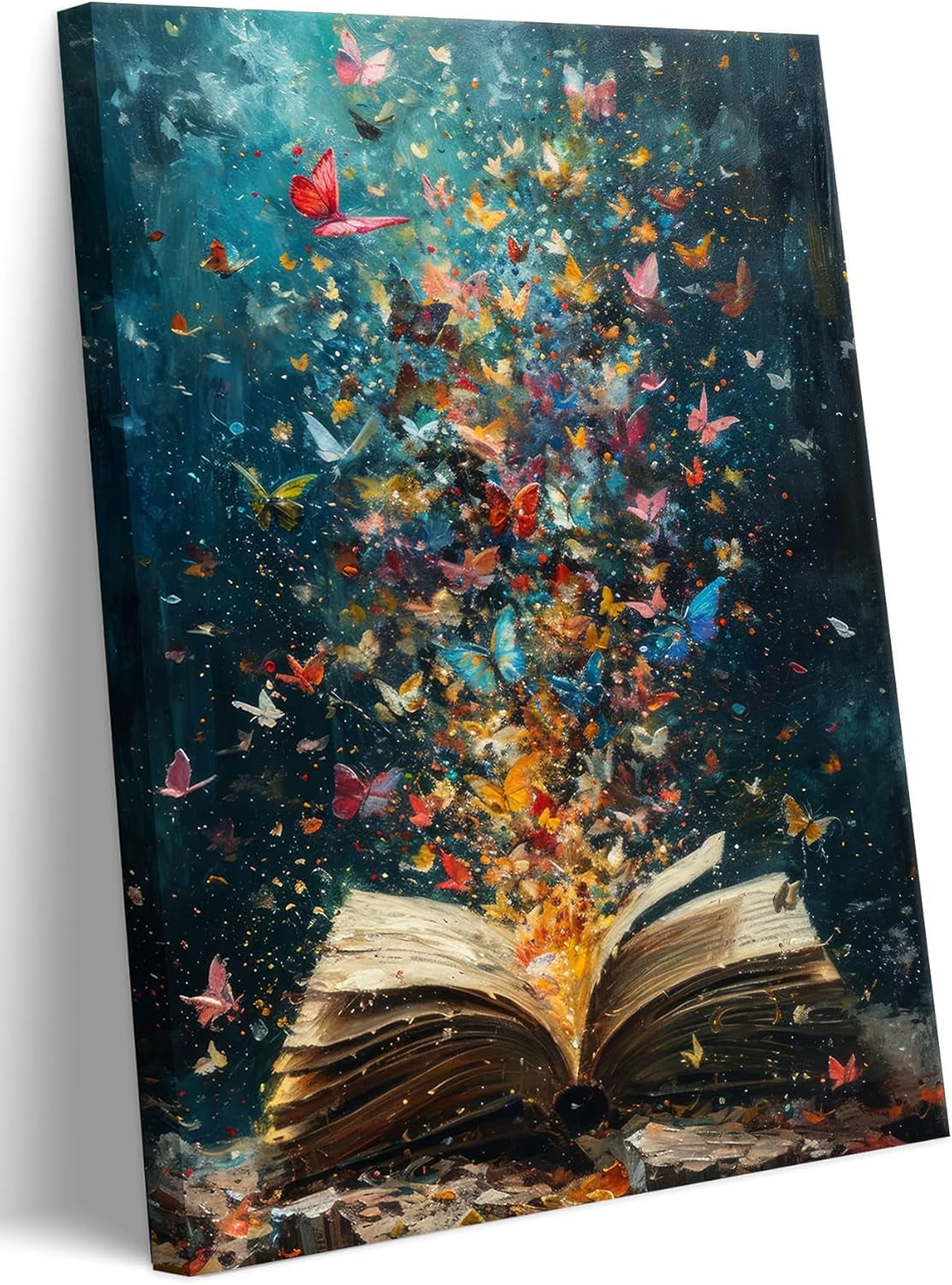 Colorful Butterfly Canvas Wall Art Retro Books Oil Painting Style Wall Decor Picture Butterflies ...