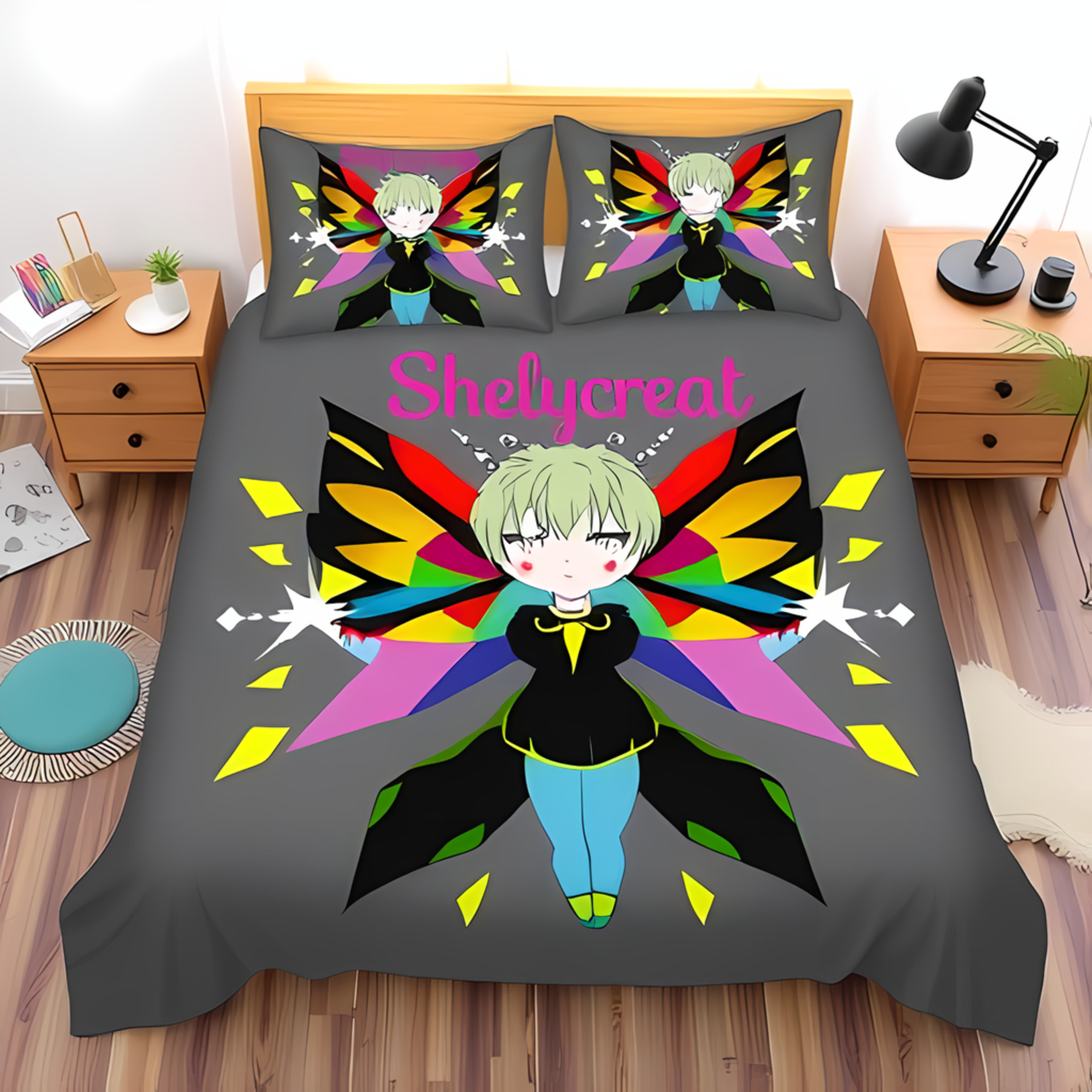 Colorful Butterfly Design 3-Piece Duvet Cover Set with Matching Pillows ...