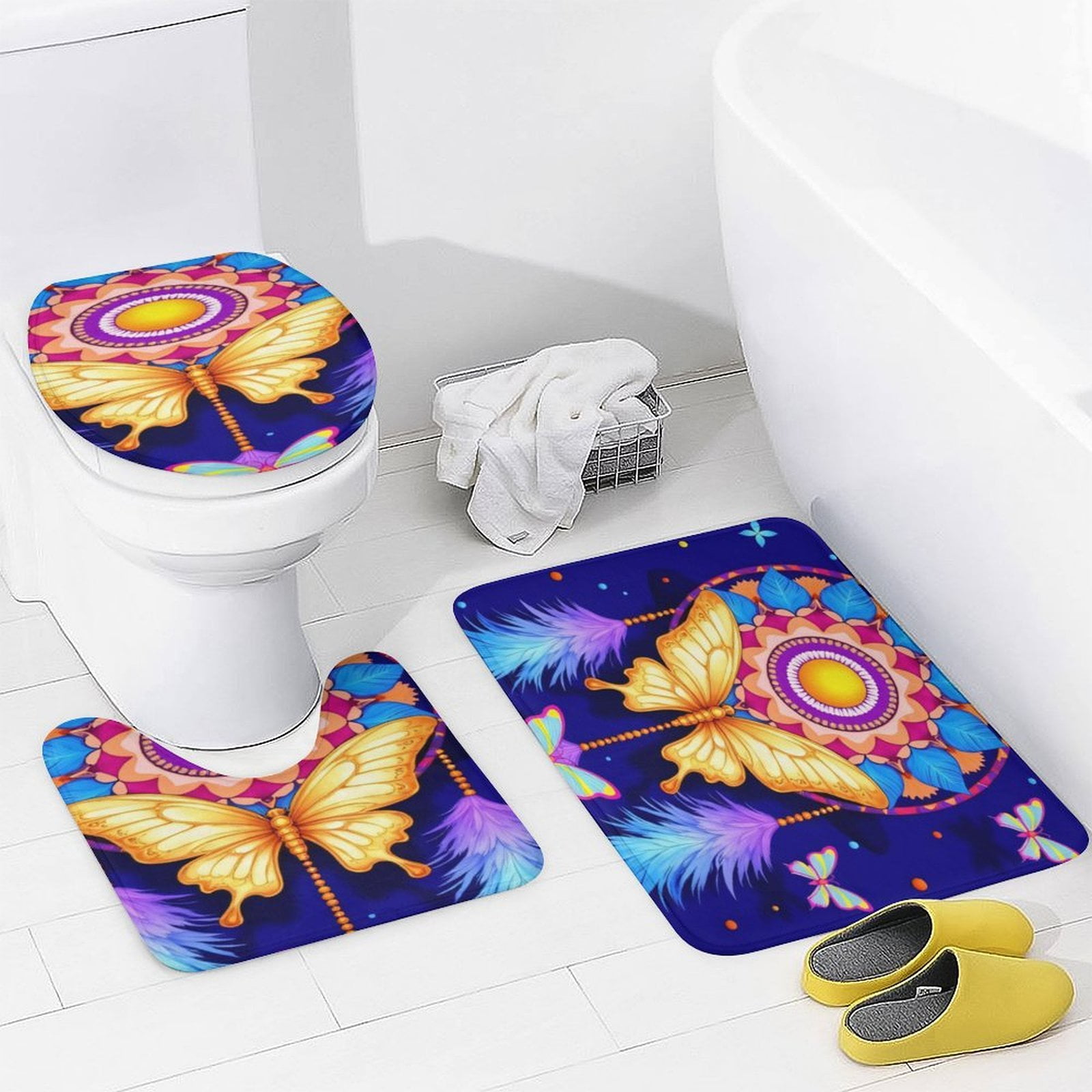 Colorful Butterfly Dreamcatcher Pattern Bathroom Mats Sets 3 Piece ...
