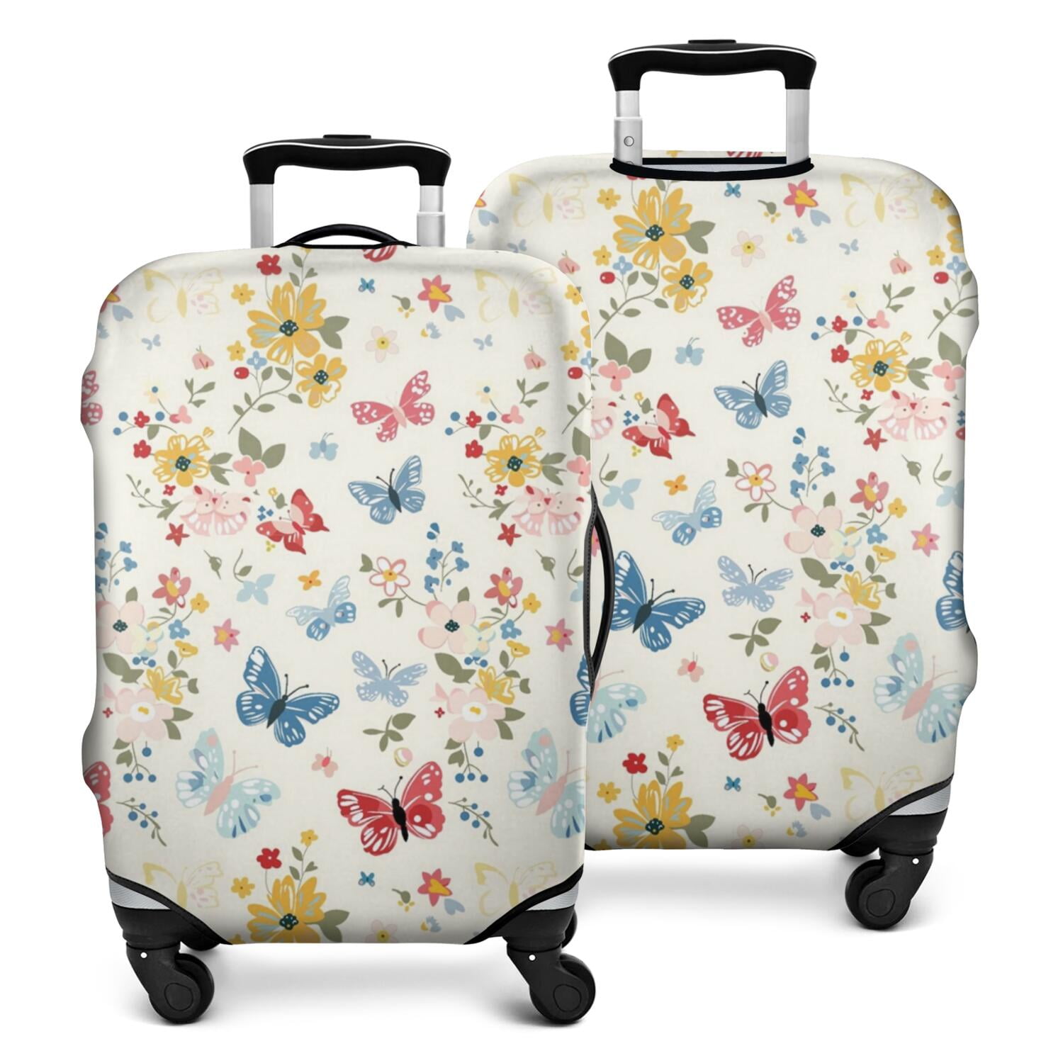 Colorful Butterfly Floral Cream Pattern Luggage Cover Fashion Suitcase ...