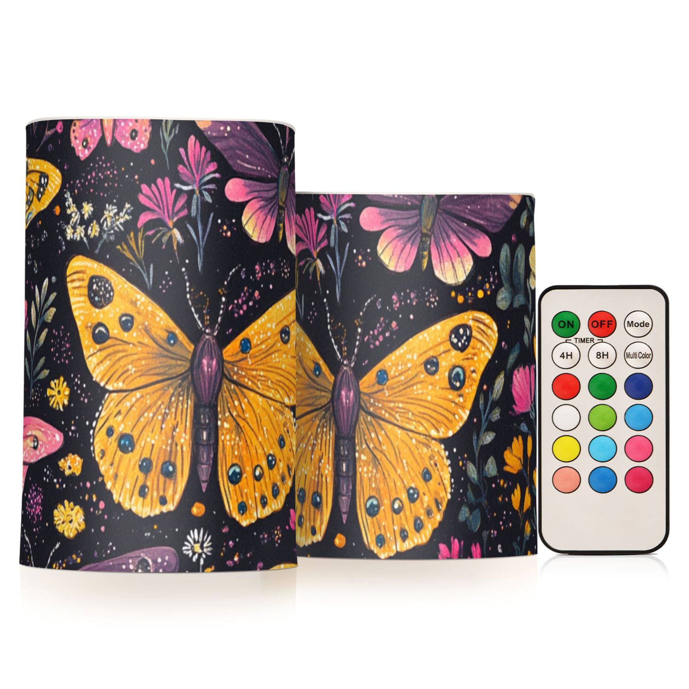 Colorful Butterfly Floral Flickering Flameless Candles Battery Operated ...