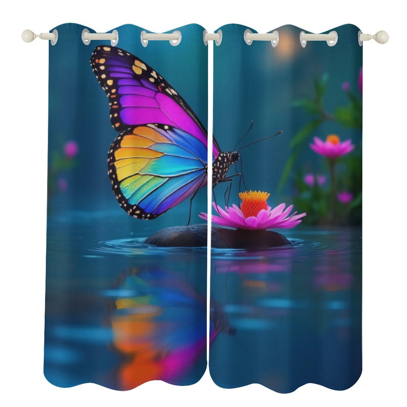 Colorful Butterfly Floral Reflection 2 Panels 3D Printing Pattern ...