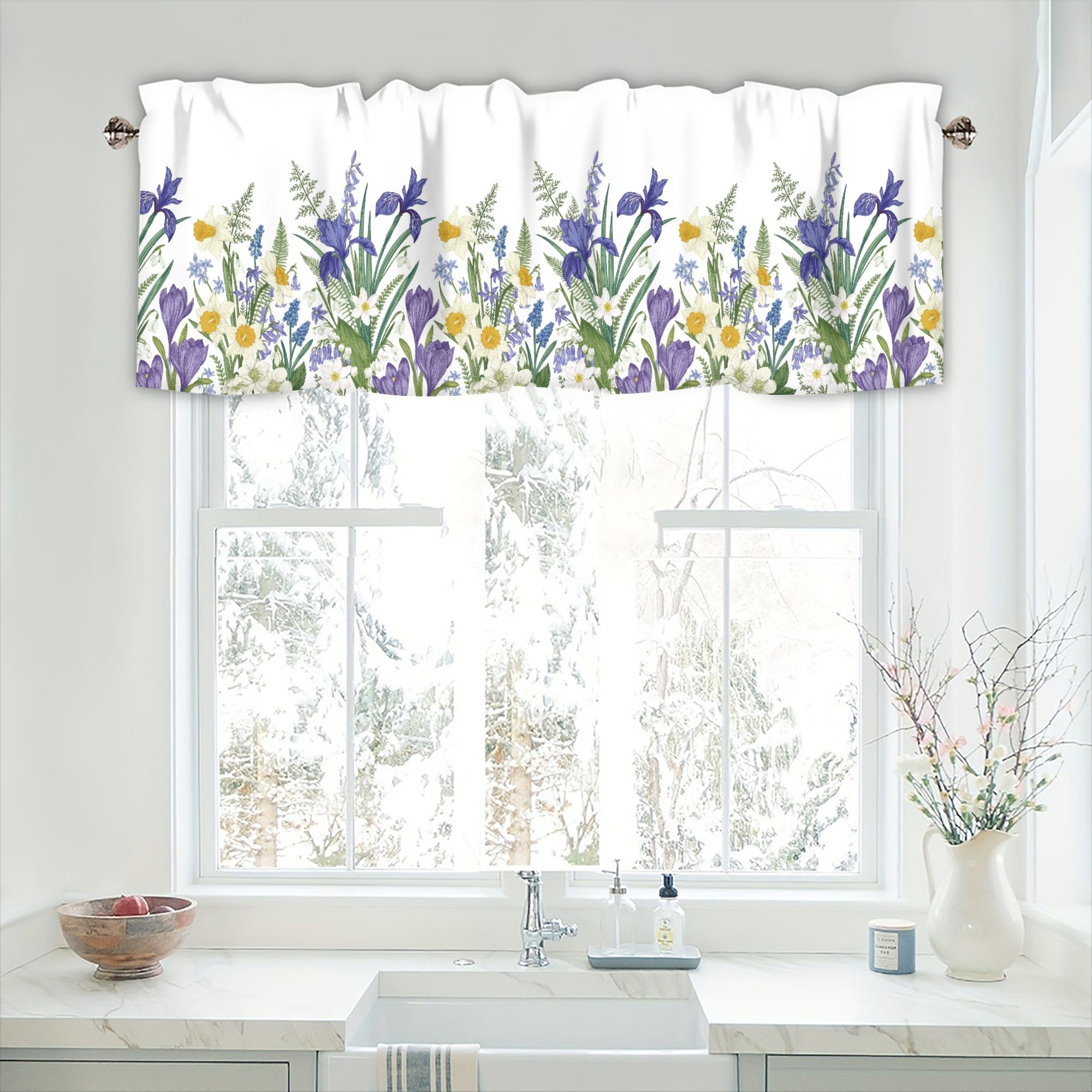 Colorful Butterfly Floral Window Curtain Valance Country Wooden Board ...
