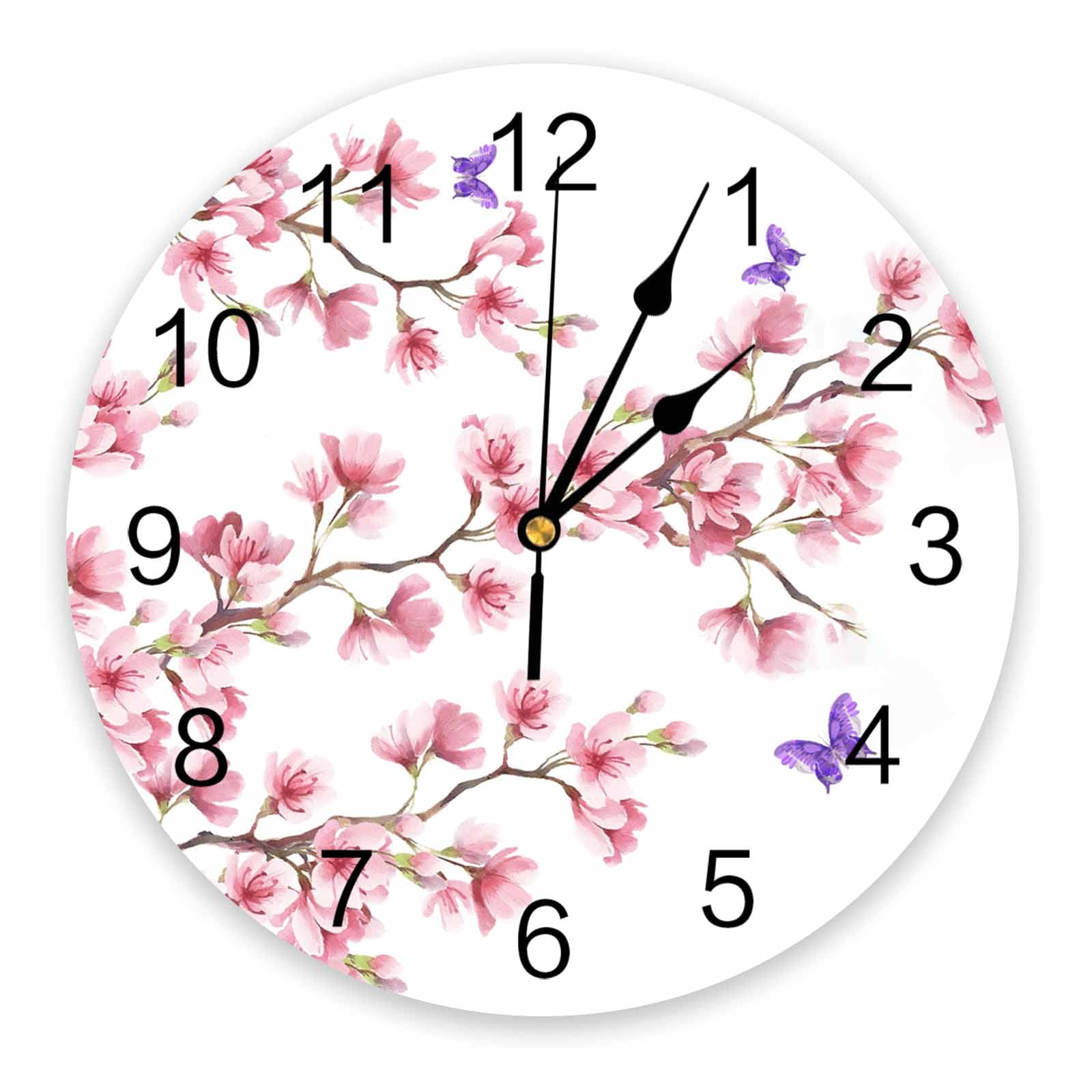 Colorful Butterfly Flowers Leaves Beautiful Round Wall Clock Hanging ...