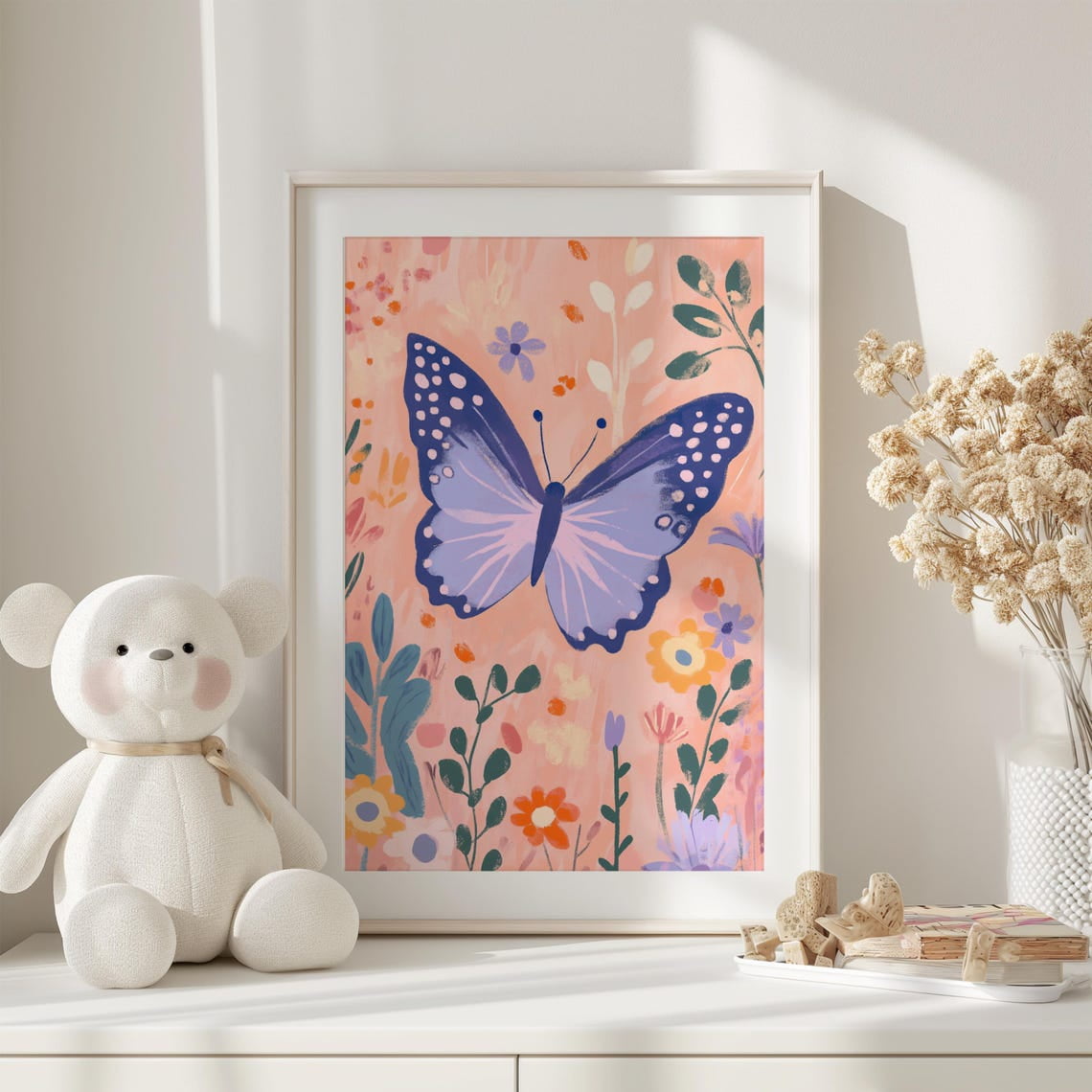 Colorful Butterfly Flowers Wall Art, Pastel Nursery Art Print, Girly ...