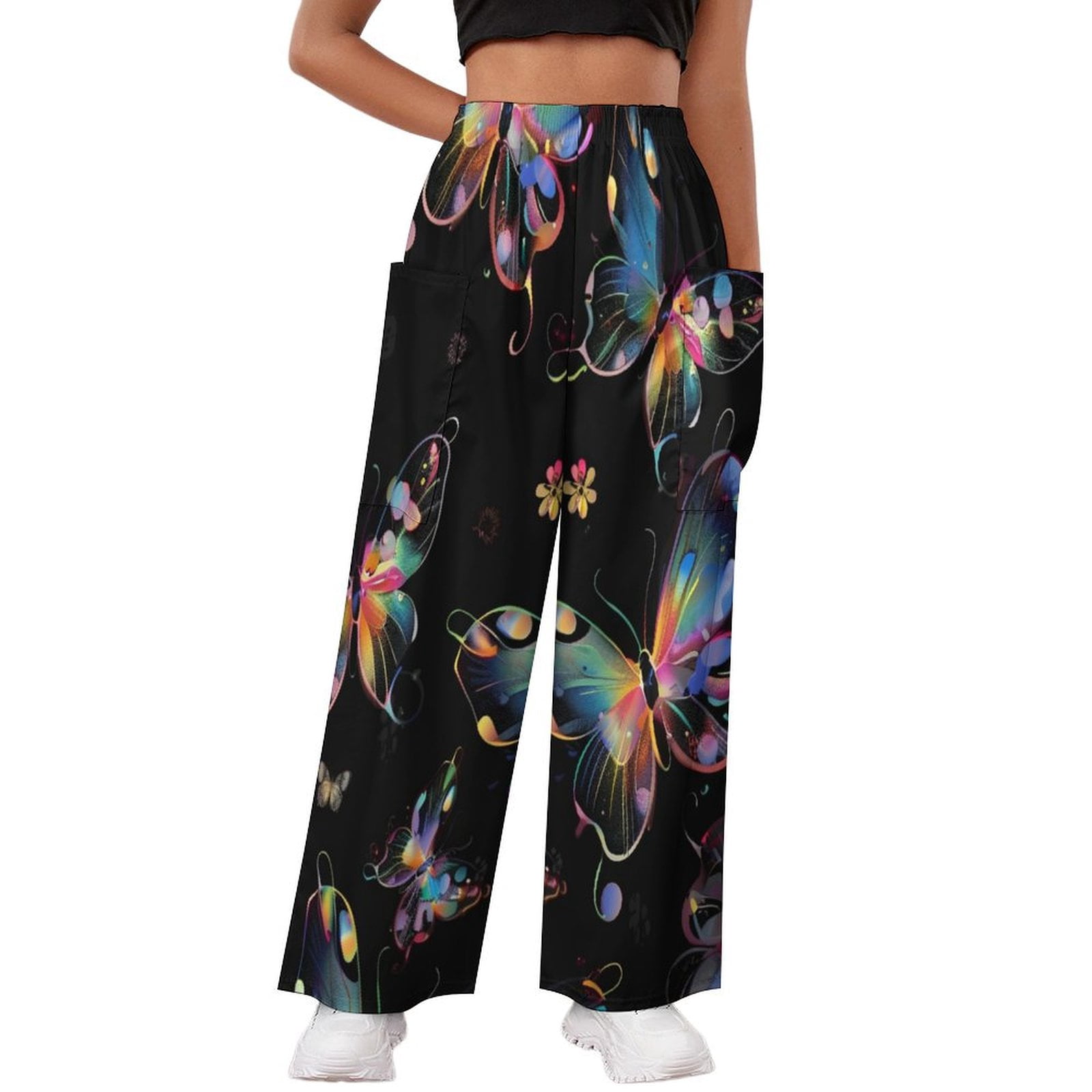 Colorful Butterfly with Glittering Wings Straight Leg Trousers for ...