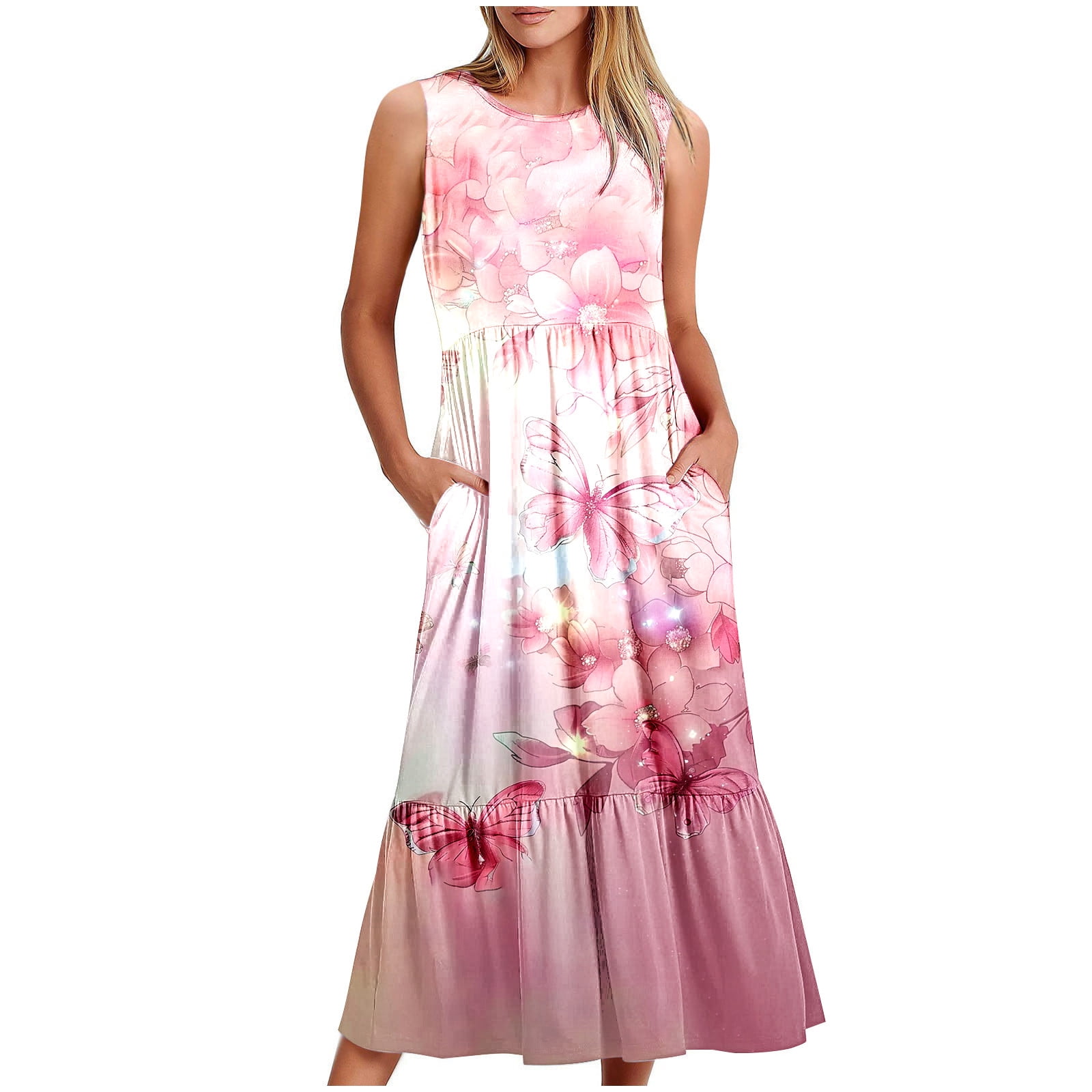 Colorful Butterfly Graphic Loose Fit Dress for Women Summer Fall ...