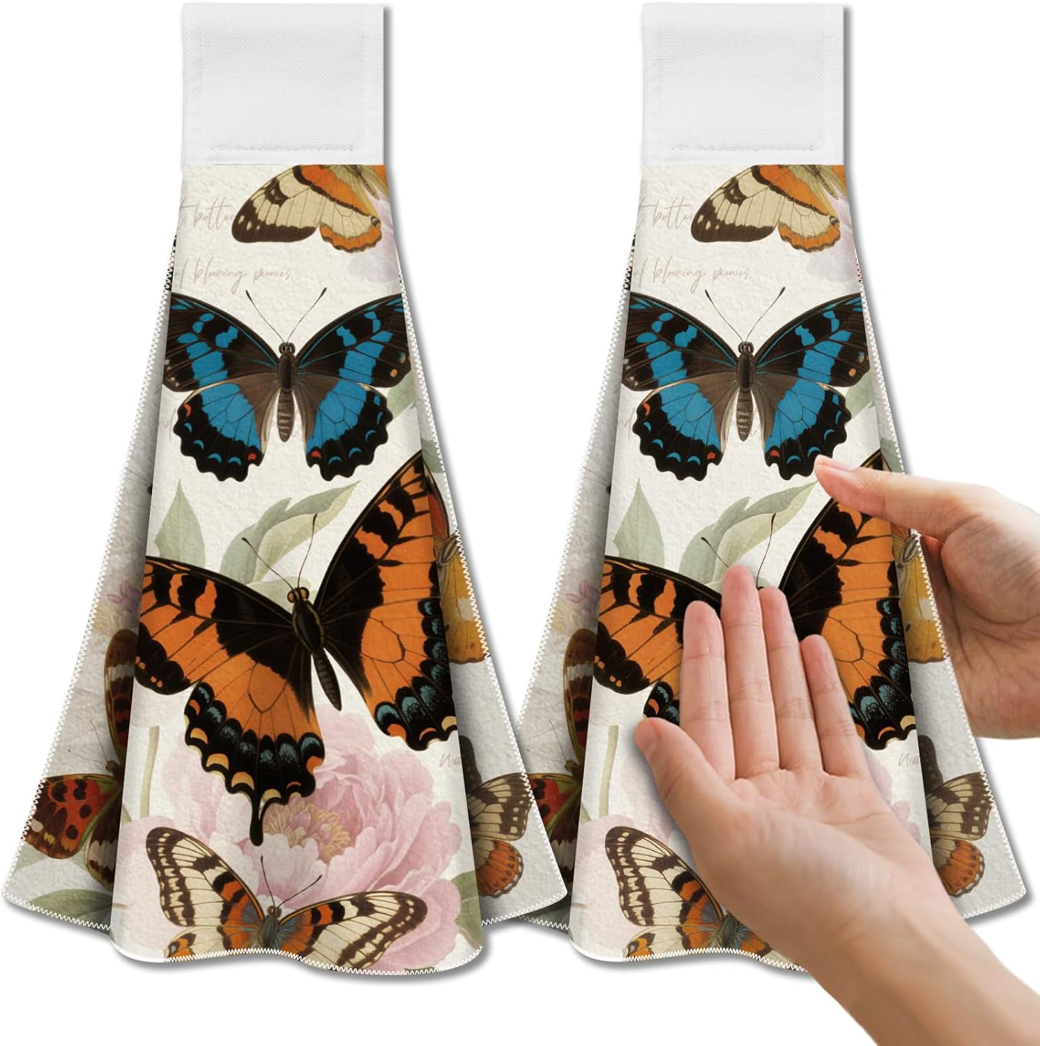 Colorful Butterfly Hanging Kitchen Towels with Loop Set of 2 - Soft ...