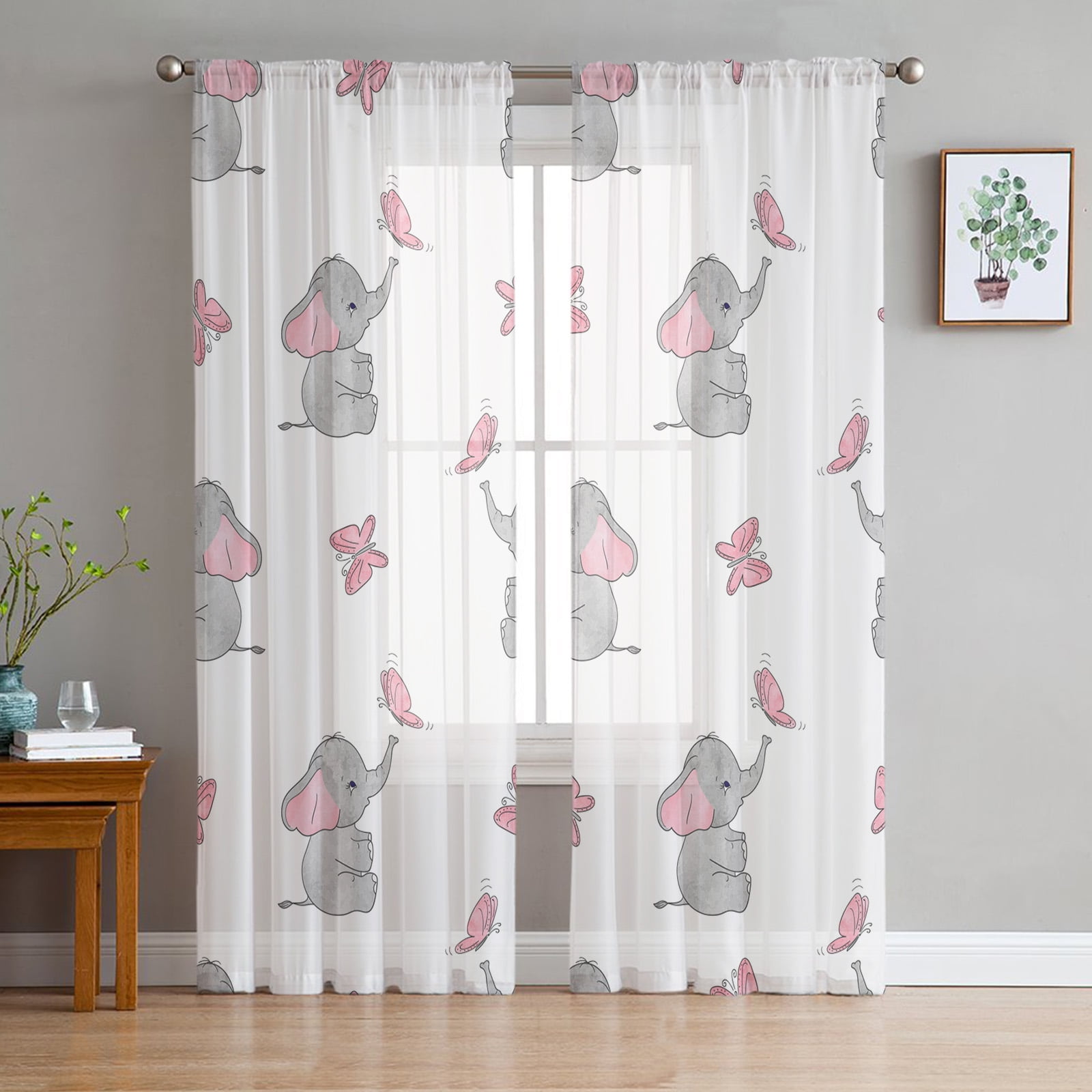 Colorful Butterfly Heart-Shaped Chiffon Sheer Curtains for Living Room ...