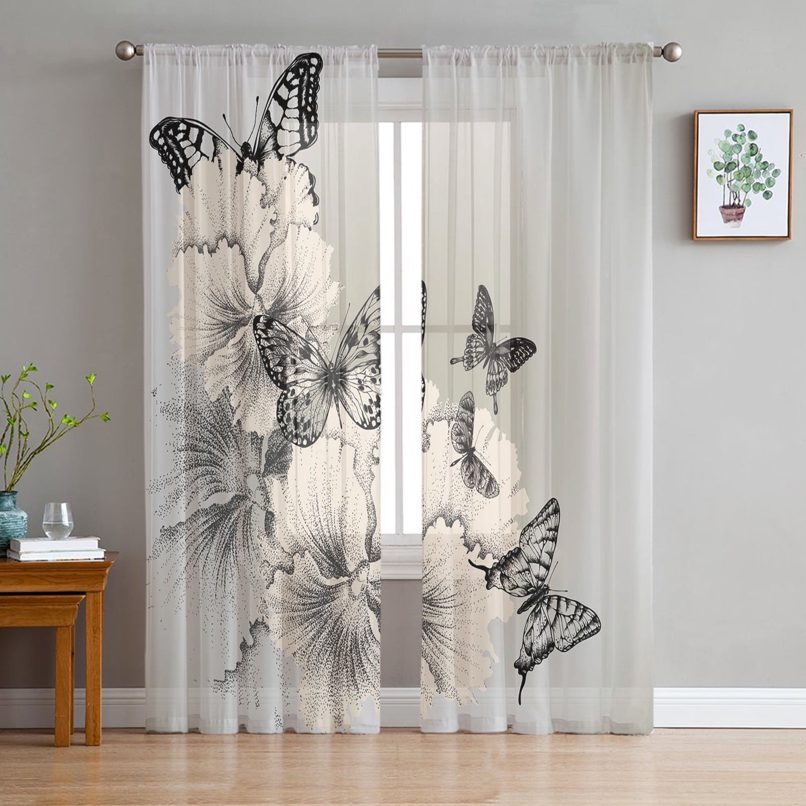 Colorful Butterfly Heart-Shaped Chiffon Sheer Curtains for Living Room ...