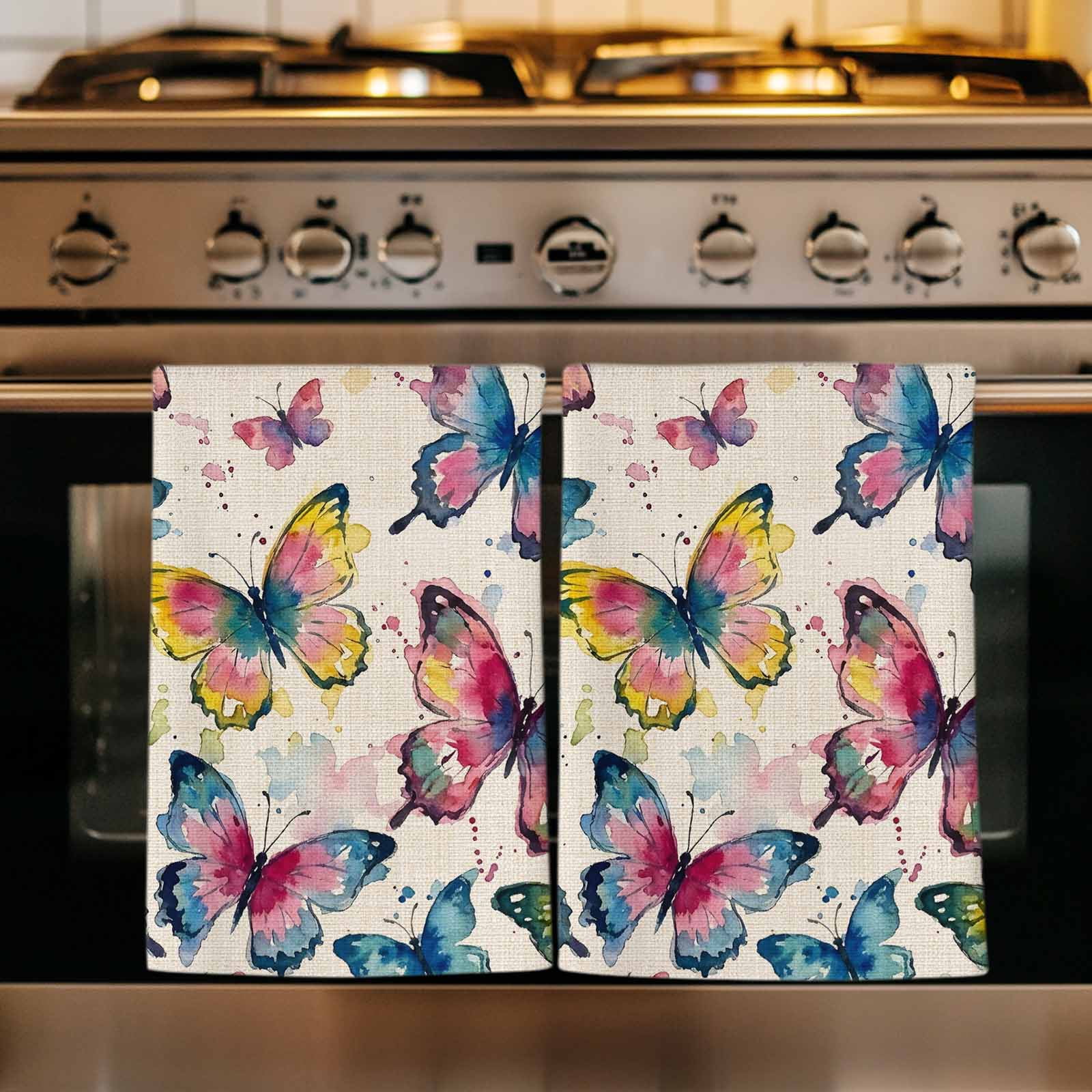 Colorful Butterfly Kitchen Towels Set of 1, Elegant Pastoral ...