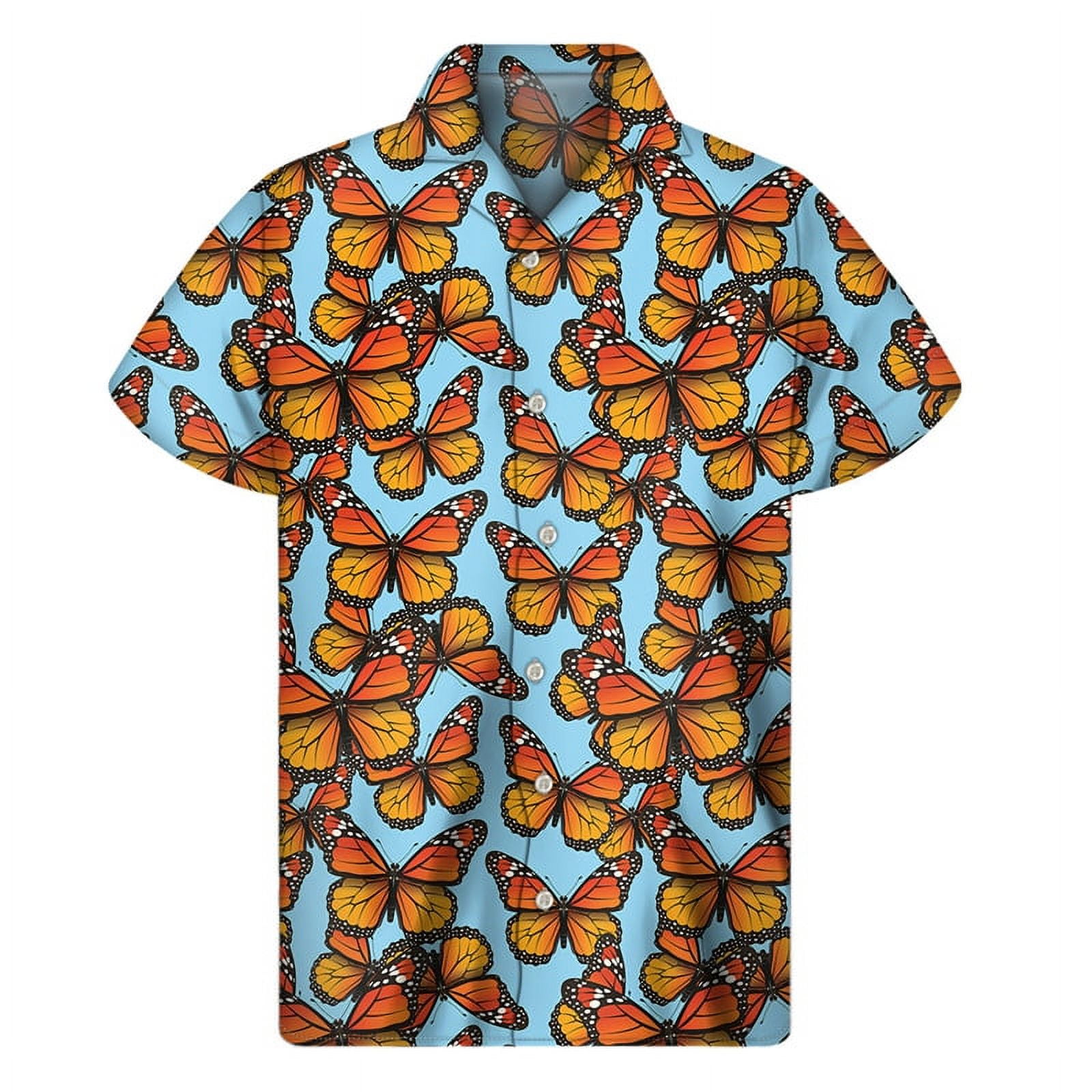 Colorful Butterfly Lapel Shirt Men 3D Print Insect Hawaiian Shirts Tops ...