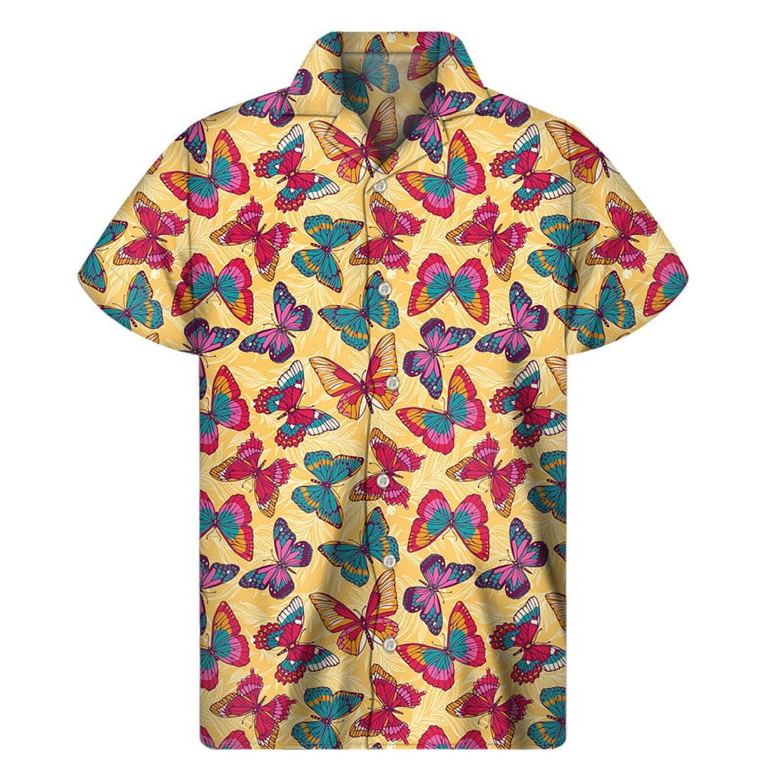 Colorful Butterfly Lapel Shirt Men 3D Print Insect Hawaiian Shirts Tops ...