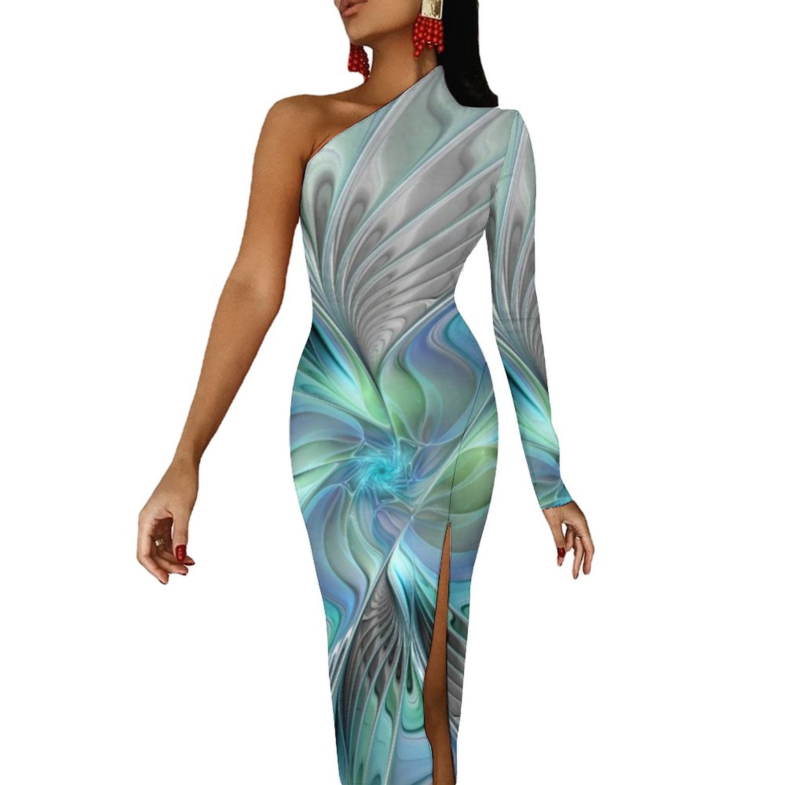 Blue Green Butterfly Bodycon Dress Summer Abstract Animal Print Retro ...
