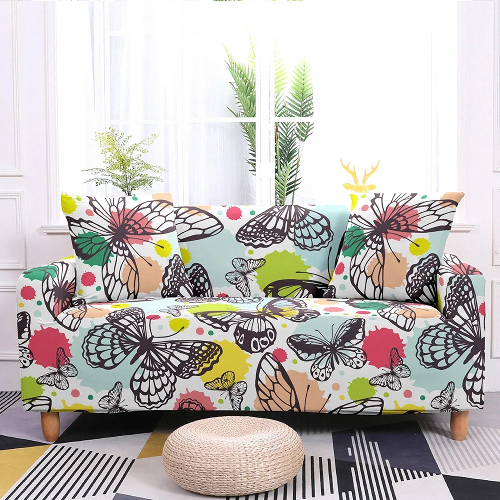 Colorful Butterfly Pastoral Printed Sofa Cover Alllusive Elastic rative ...