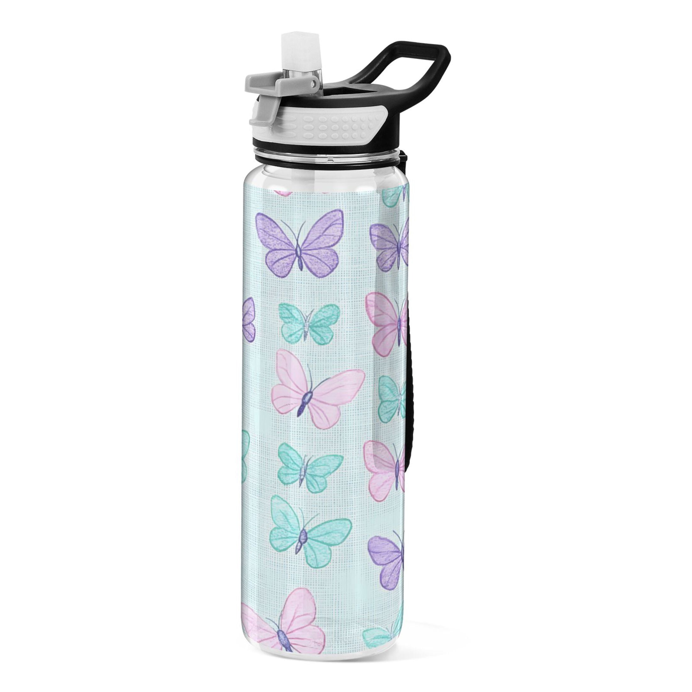 Colorful Butterfly Pattern 1000ml Tritan Sport Bottle Straw LeakProof ...