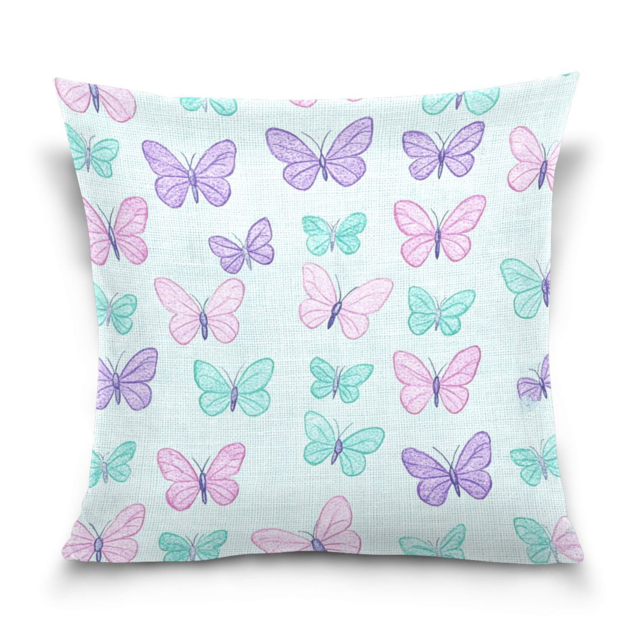Colorful Butterfly Pattern 20x20 Inch Plush Velvet Pillowcase Double ...