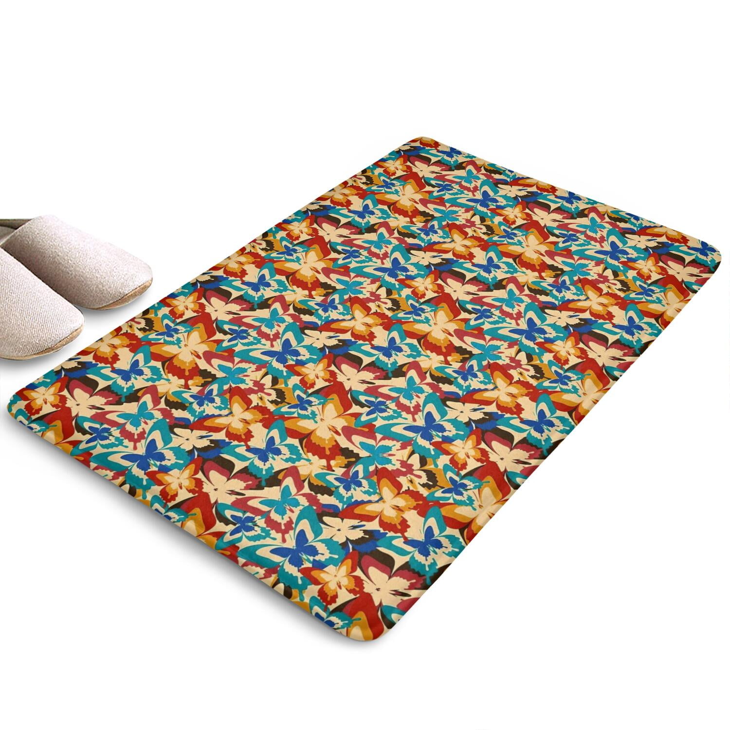 Colorful Butterfly Pattern Flannel Non Slip Door Rugs,Washable Door ...