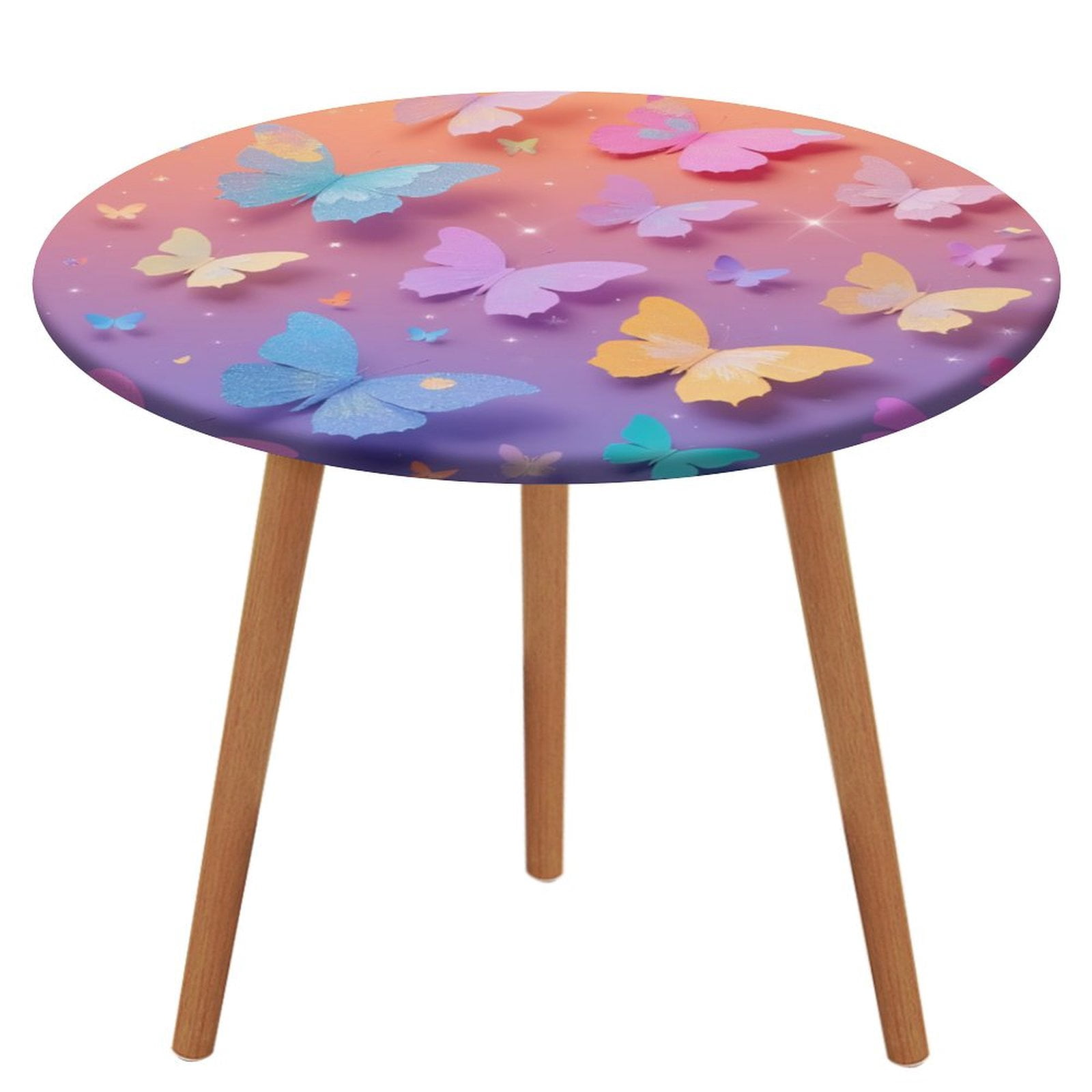 Colorful Butterfly Pattern Pattern Round Tablecloth Waterproof Elastic ...