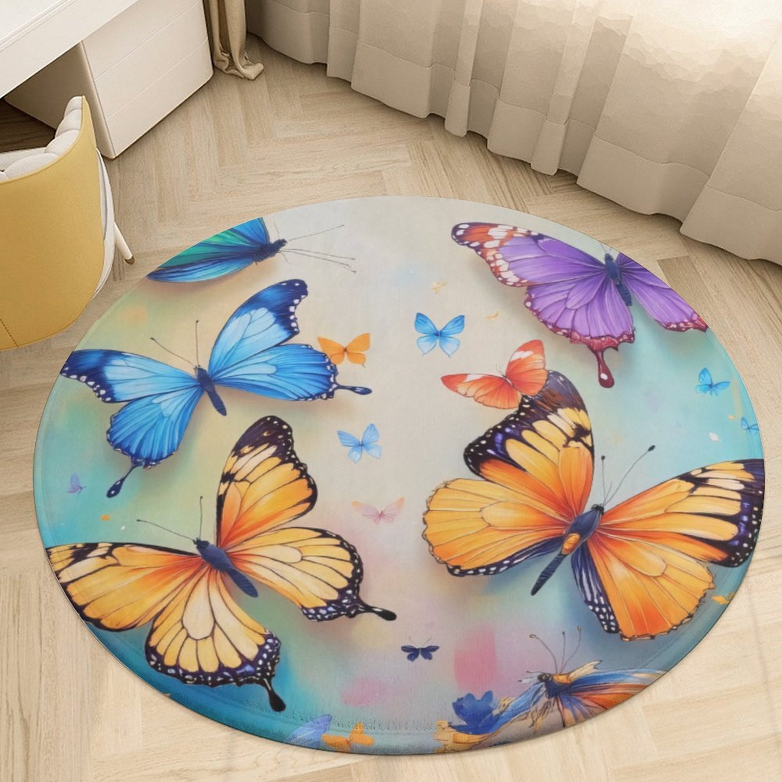 Colorful Butterfly Pattern Round Area Rugs for Bedroom Living Room, 5FT ...
