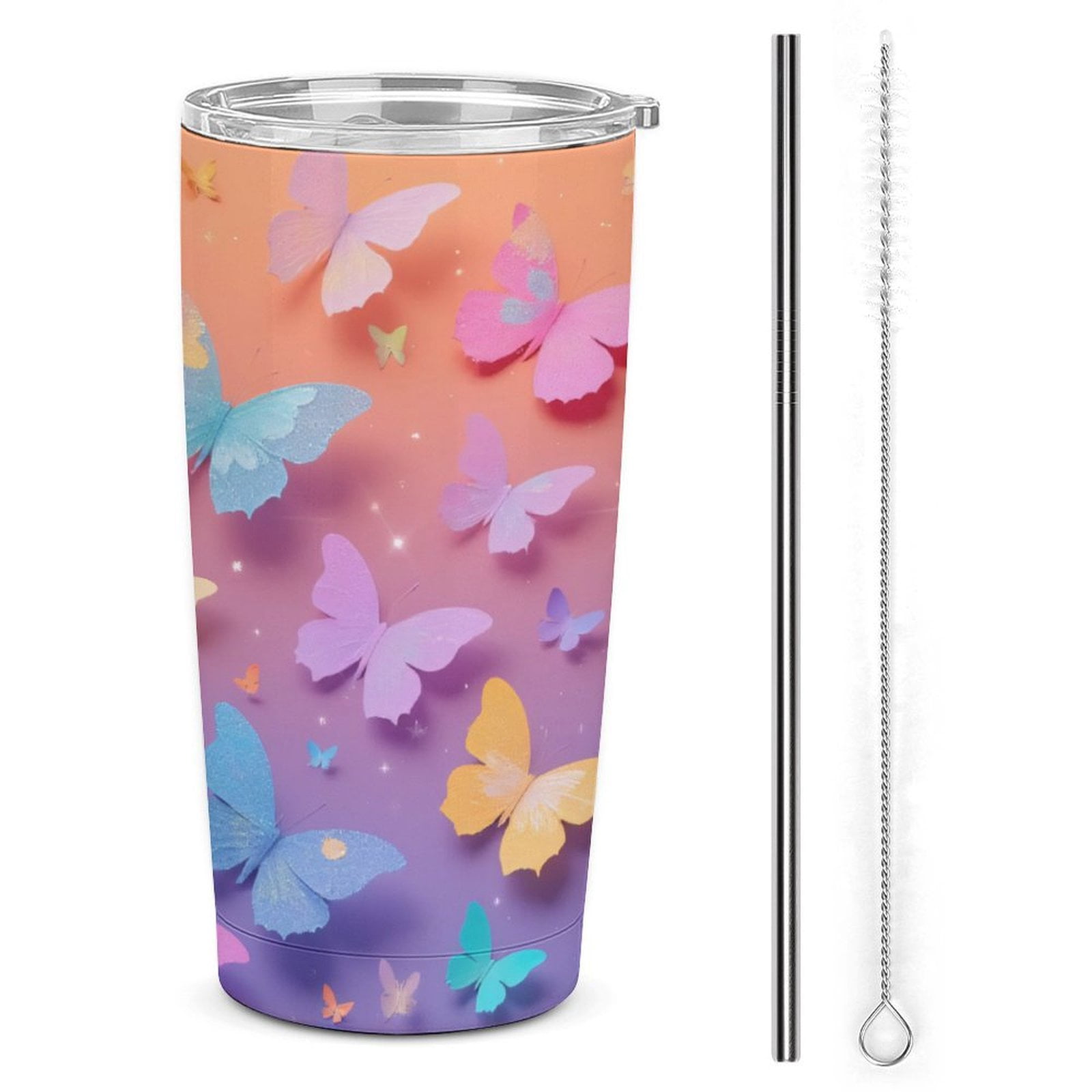 Colorful Butterfly Pattern Tumbler with Lids And Straws Insulated Cup ...