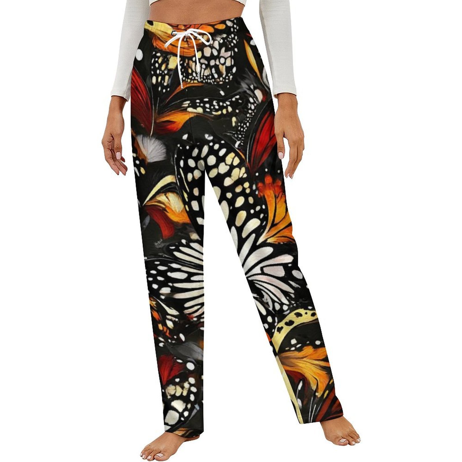 Colorful Butterfly Pattern Vibrant Wings Winter Female Pants Flannel ...
