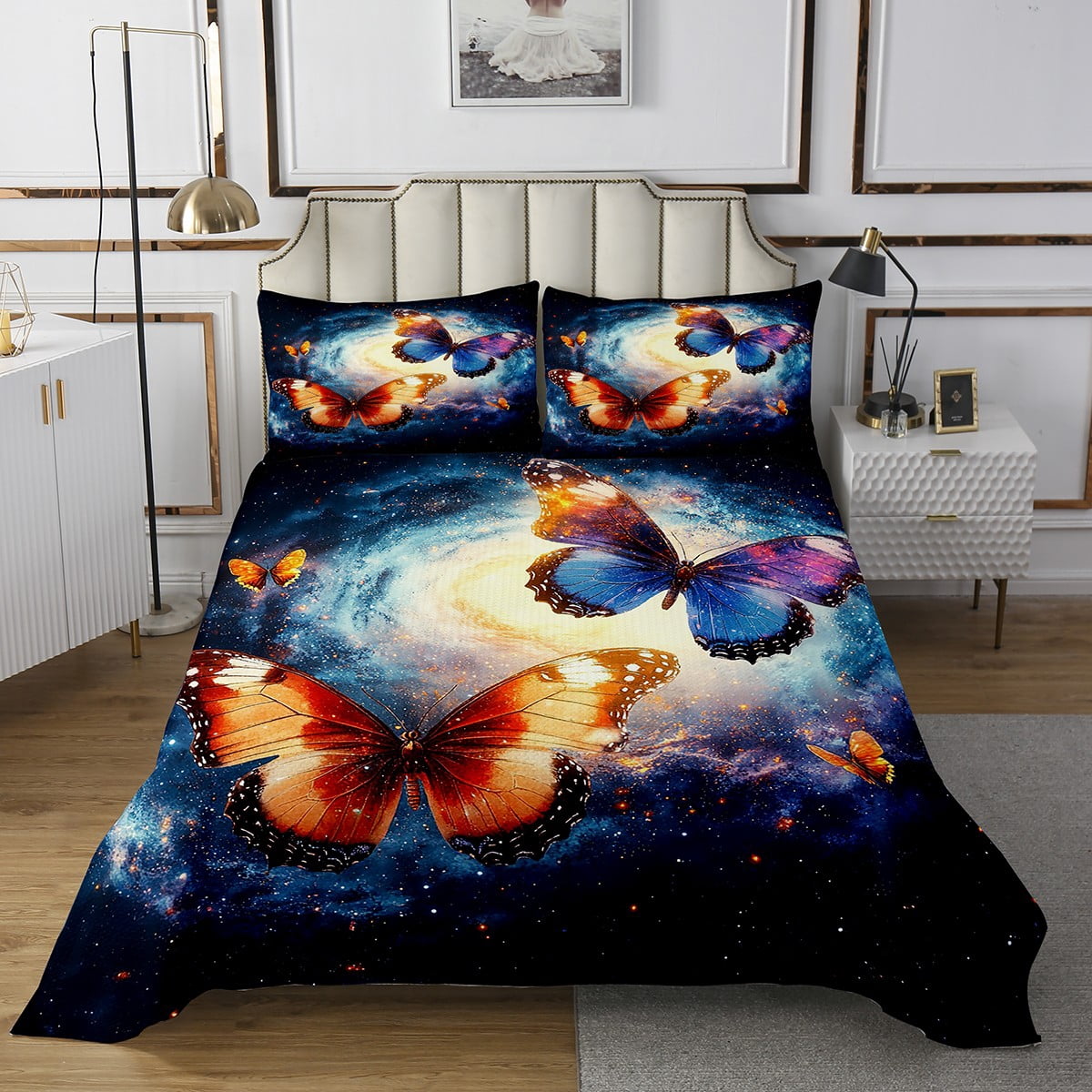 Colorful Butterfly Quilt Set Universe Outer Space Themed Bedspread ...