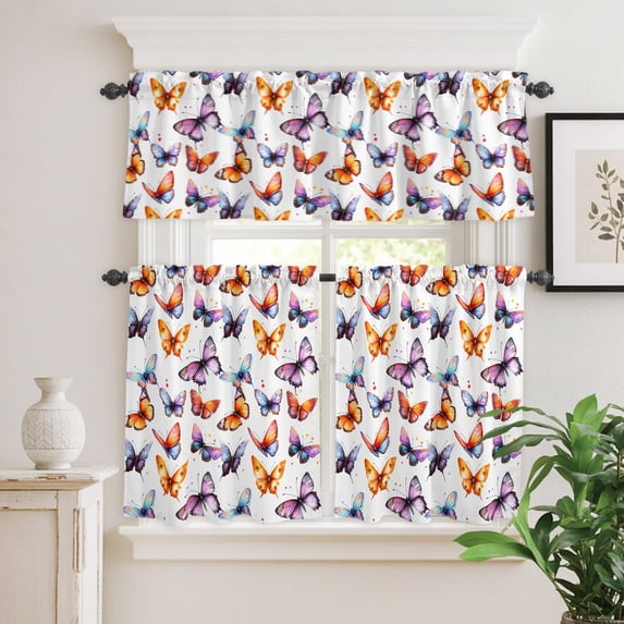 Colorful Butterfly Seamless Curtain Tier and Valance Set 3 Piece,Boho ...