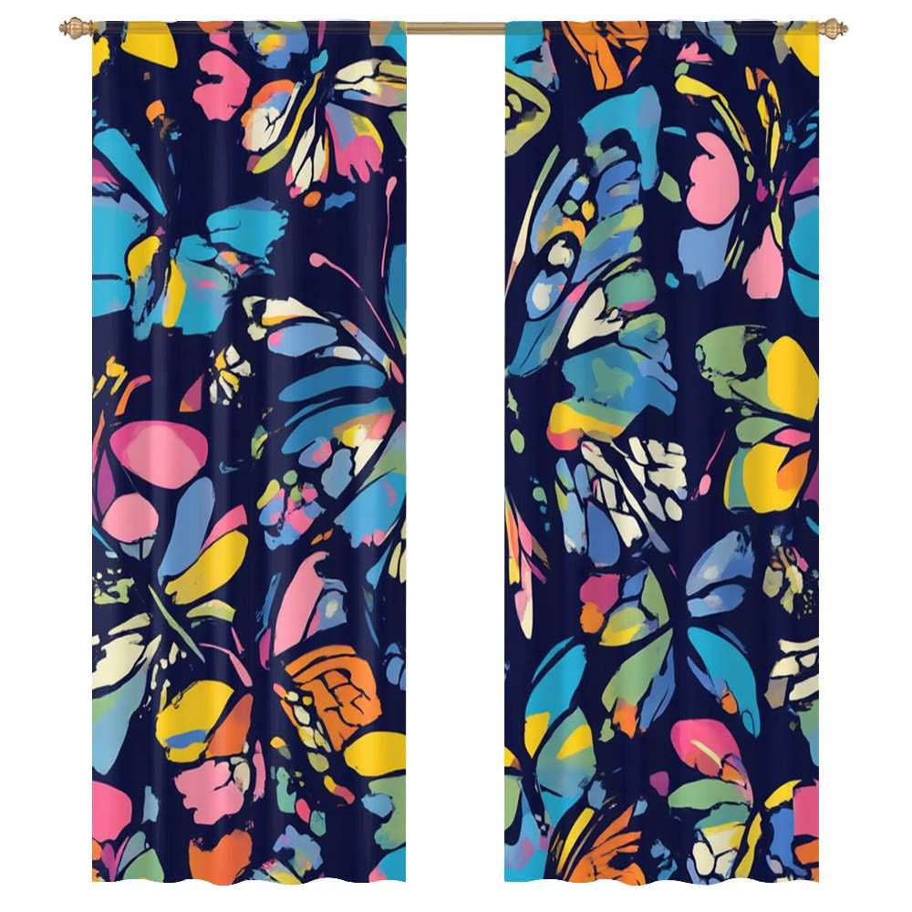 Colorful Butterfly Seamless Pattern Sheer Voile Curtain Window Tulle ...