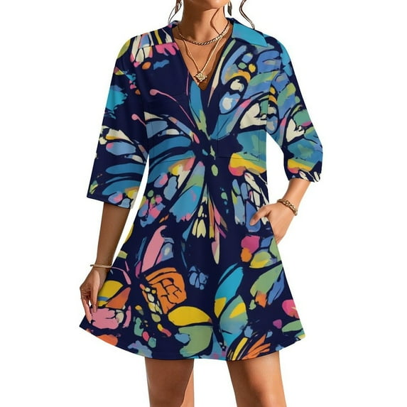 Colorful Butterfly Seamless Pattern Womens Dress With Pockets Summer V ...