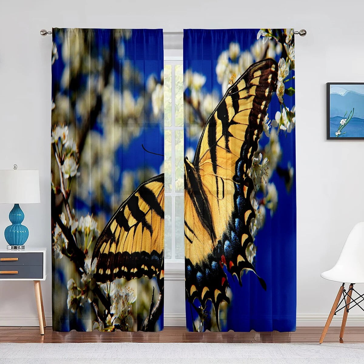Colorful Butterfly Sheer Voile for Living Room Decor Curtain Grey ...