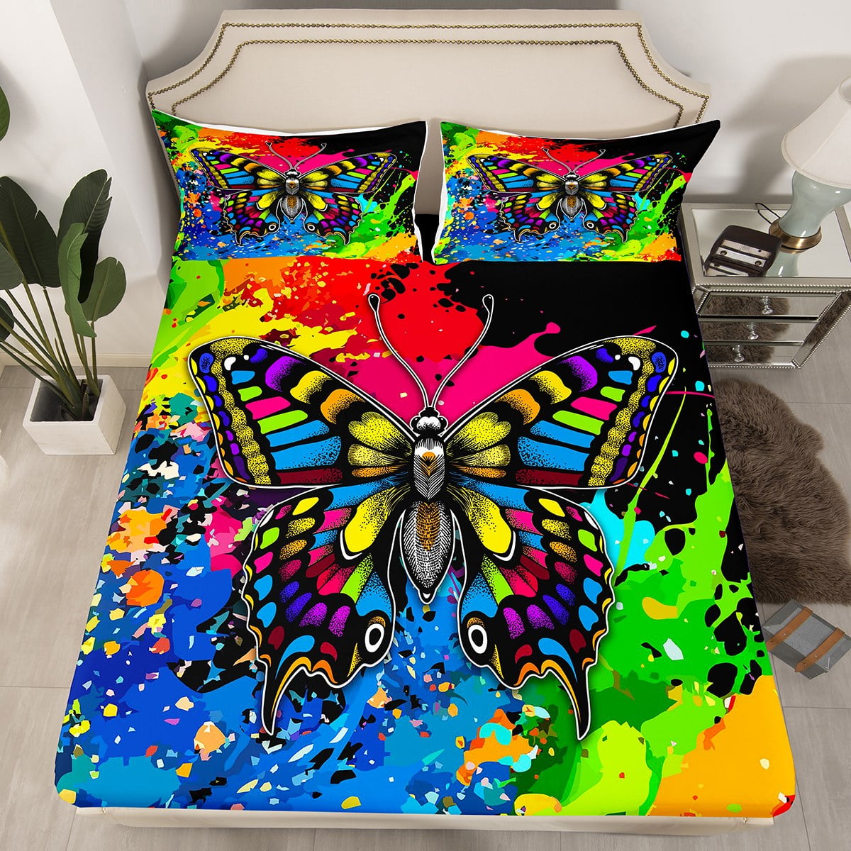 Colorful Butterfly Sheets Teen,Rainbow Tie Dye Oil Painting Fitted ...