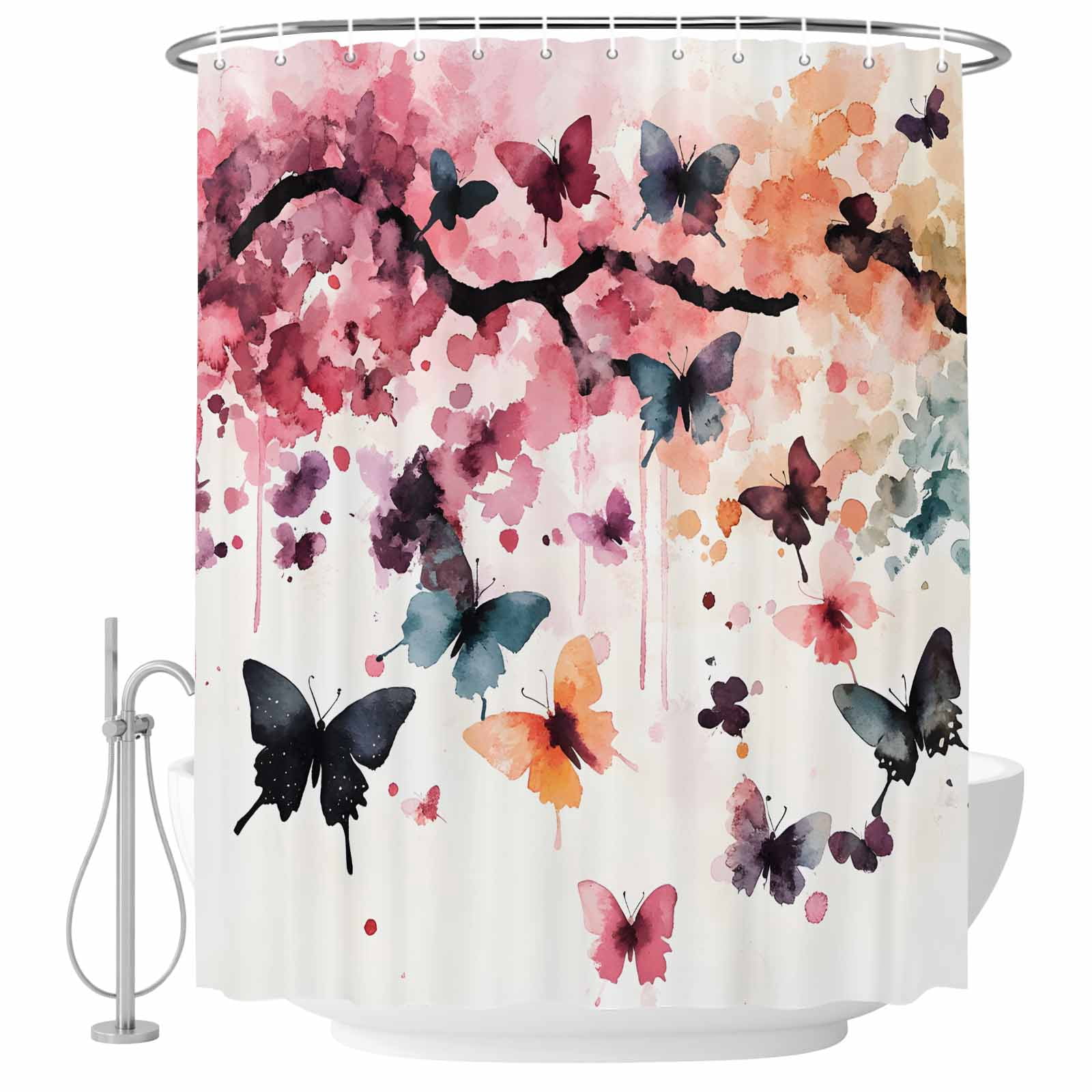 Colorful Butterfly Shower Curtain Set - Extra Long 72" x 96" Washable ...