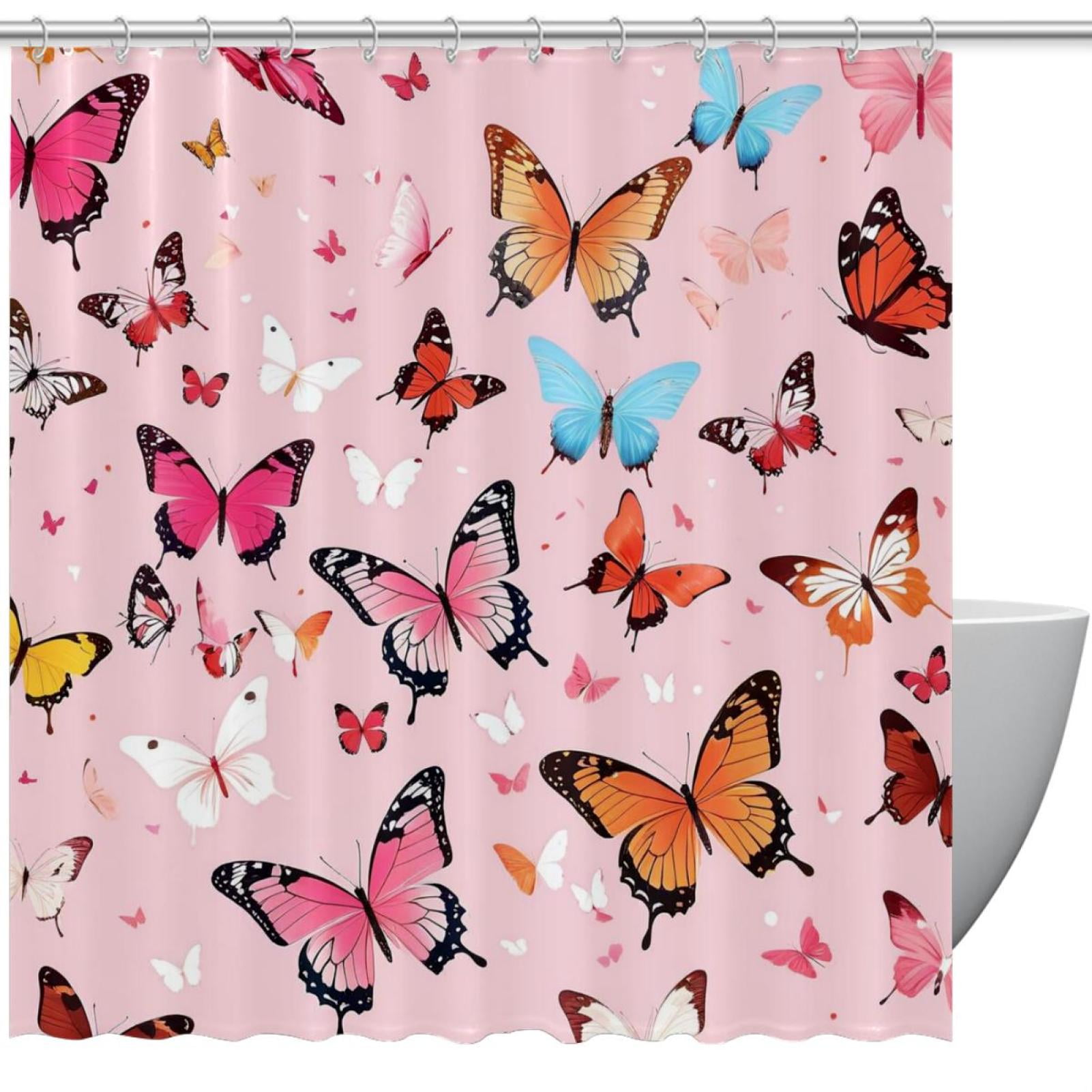 Colorful Butterfly Shower Curtain For Bathroom Aesthetics Patterns