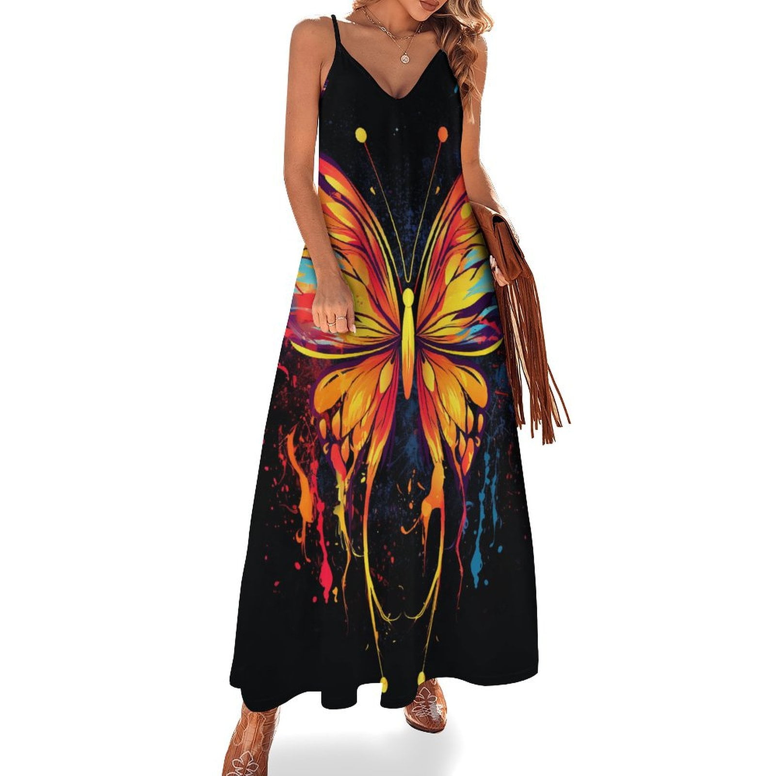Colorful Butterfly Sleeveless Dress Evening Dresses Luxury Dresses ...