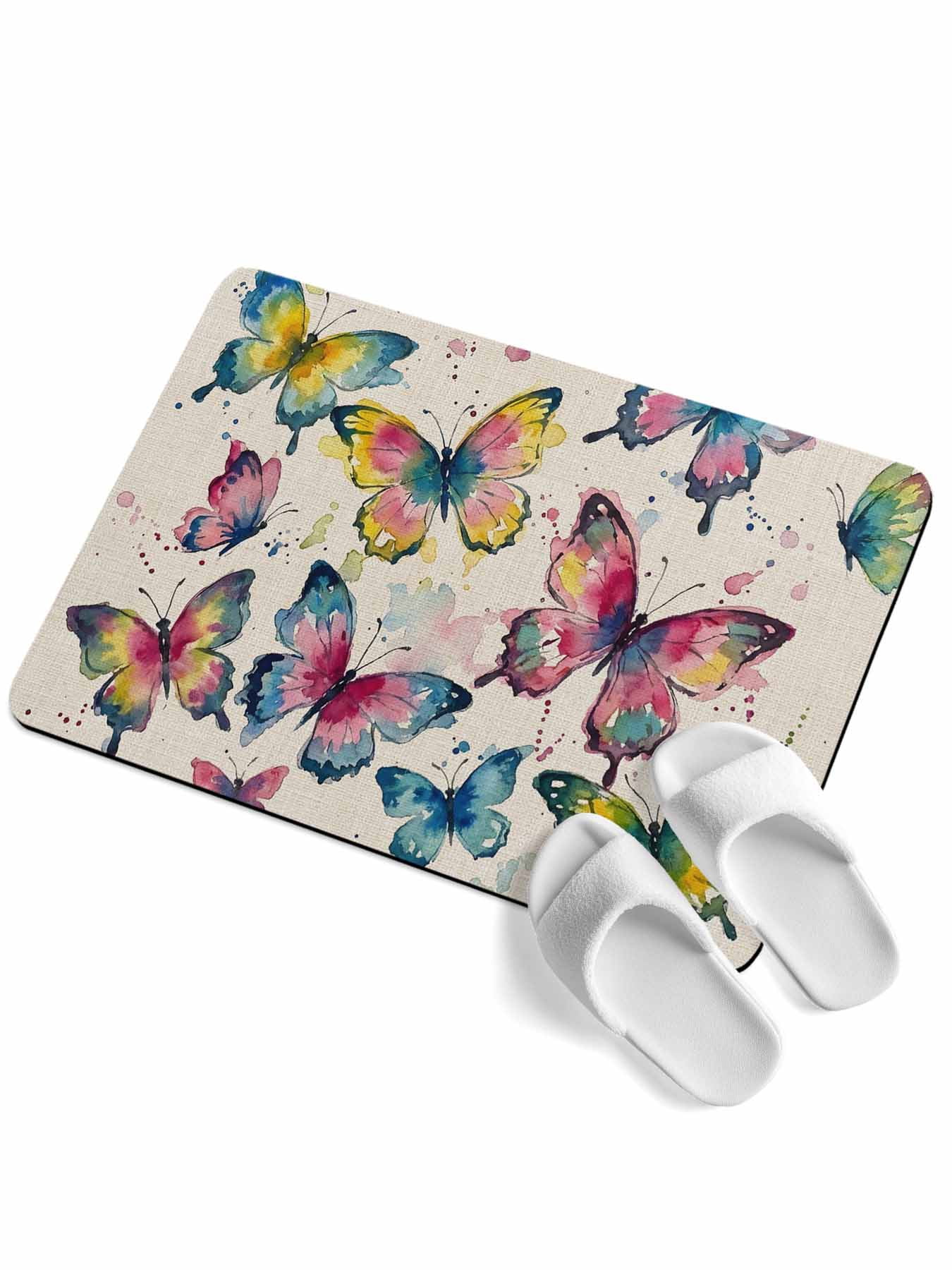 Colorful Butterfly Soft Diatomaceous Earth Mat, Watercolor Pink Blue ...