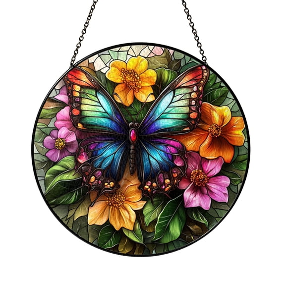 Colorful Butterfly Stained Glass Style Suncatcher, Fantasy Garden ...