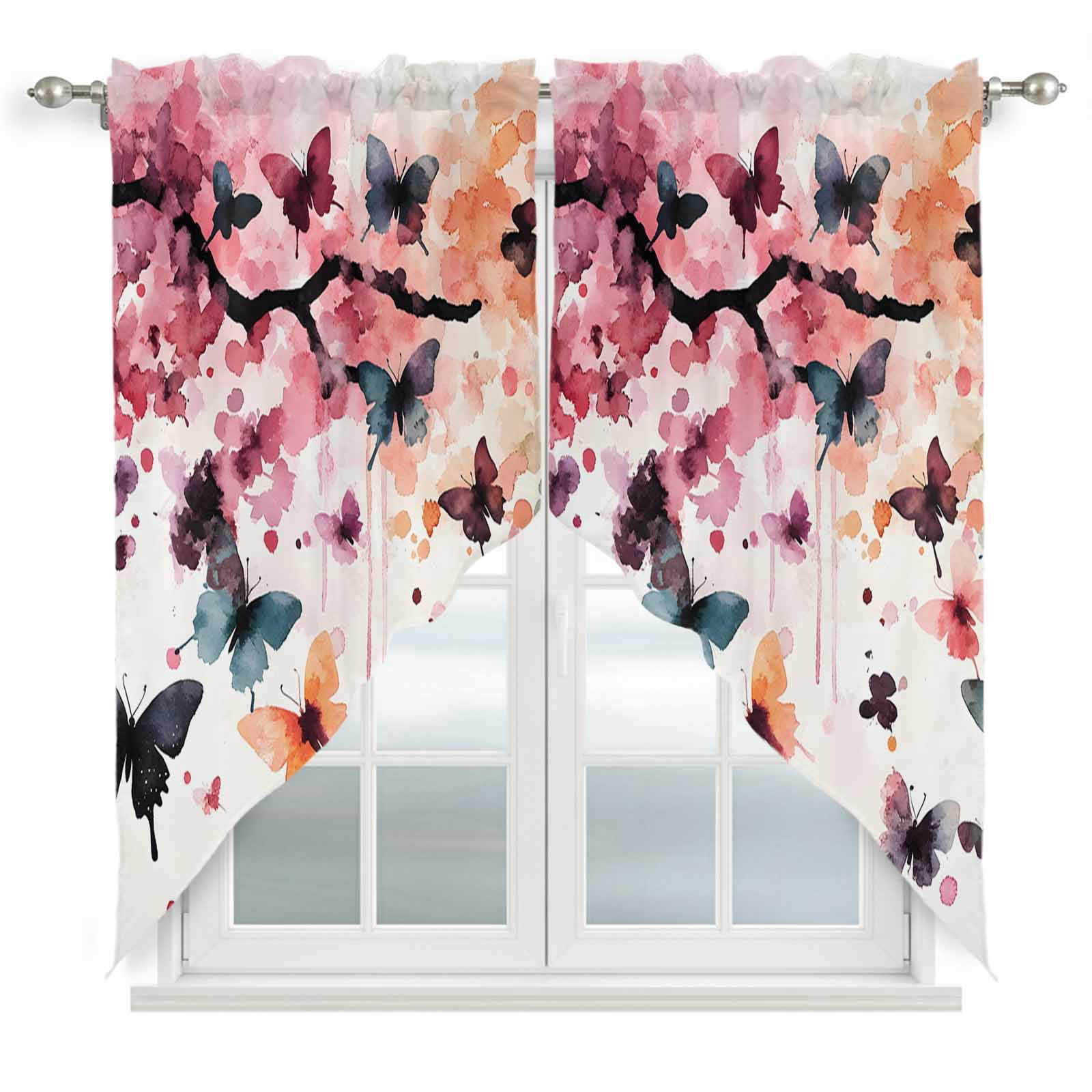 Colorful Butterfly Swag Curtains Spring Ombre Watercolor Flowers Swag ...
