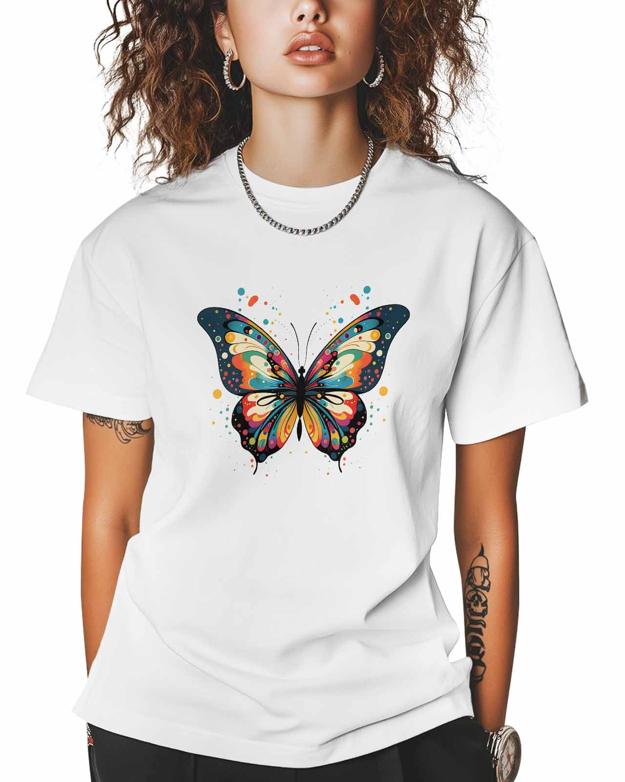 Colorful Butterfly T Shirts for Women Short Sleeve Cotton Crewneck T ...