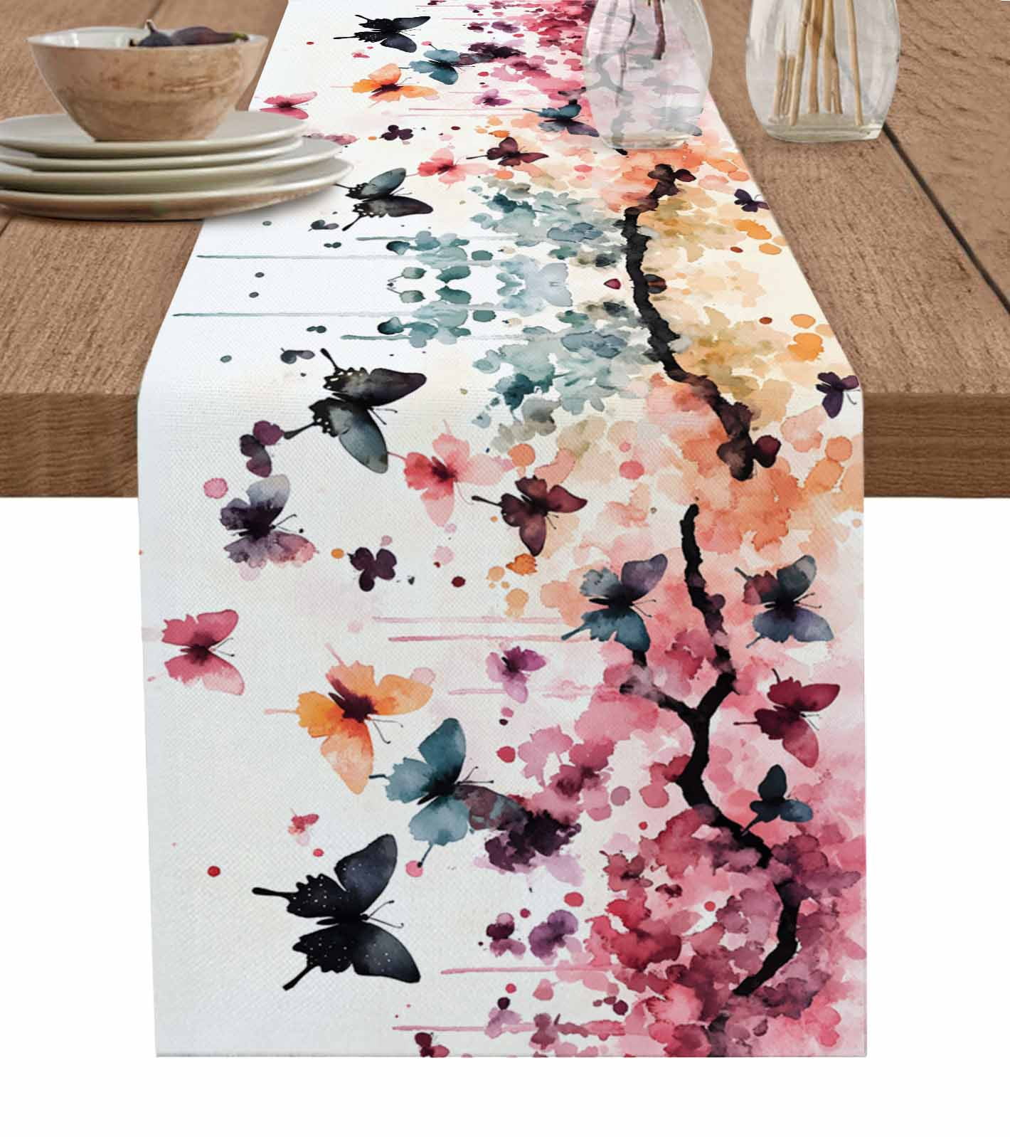 Colorful Butterfly Table Runner 72 Inches, Spring Ombre Watercolor ...