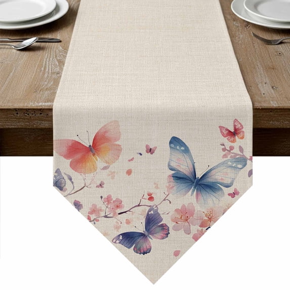Colorful Butterfly Table Runner Linen Burlap Table Runner 72 Inches ...