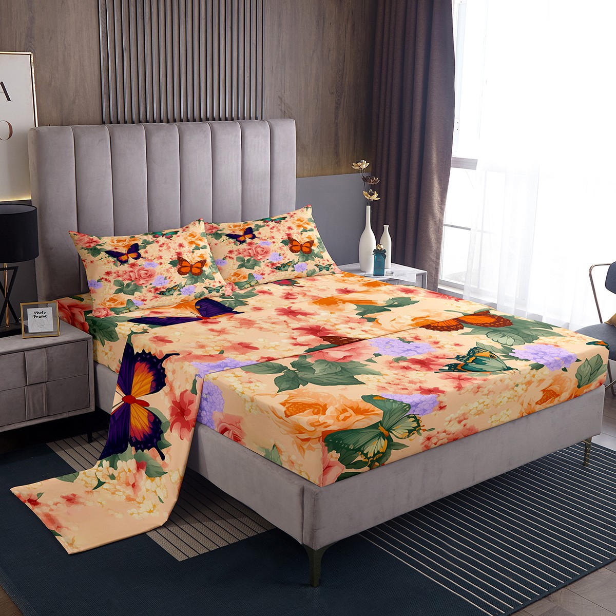 Colorful Butterfly Twin Size Sheet Sets Vintage Flower Sheets for Girls ...