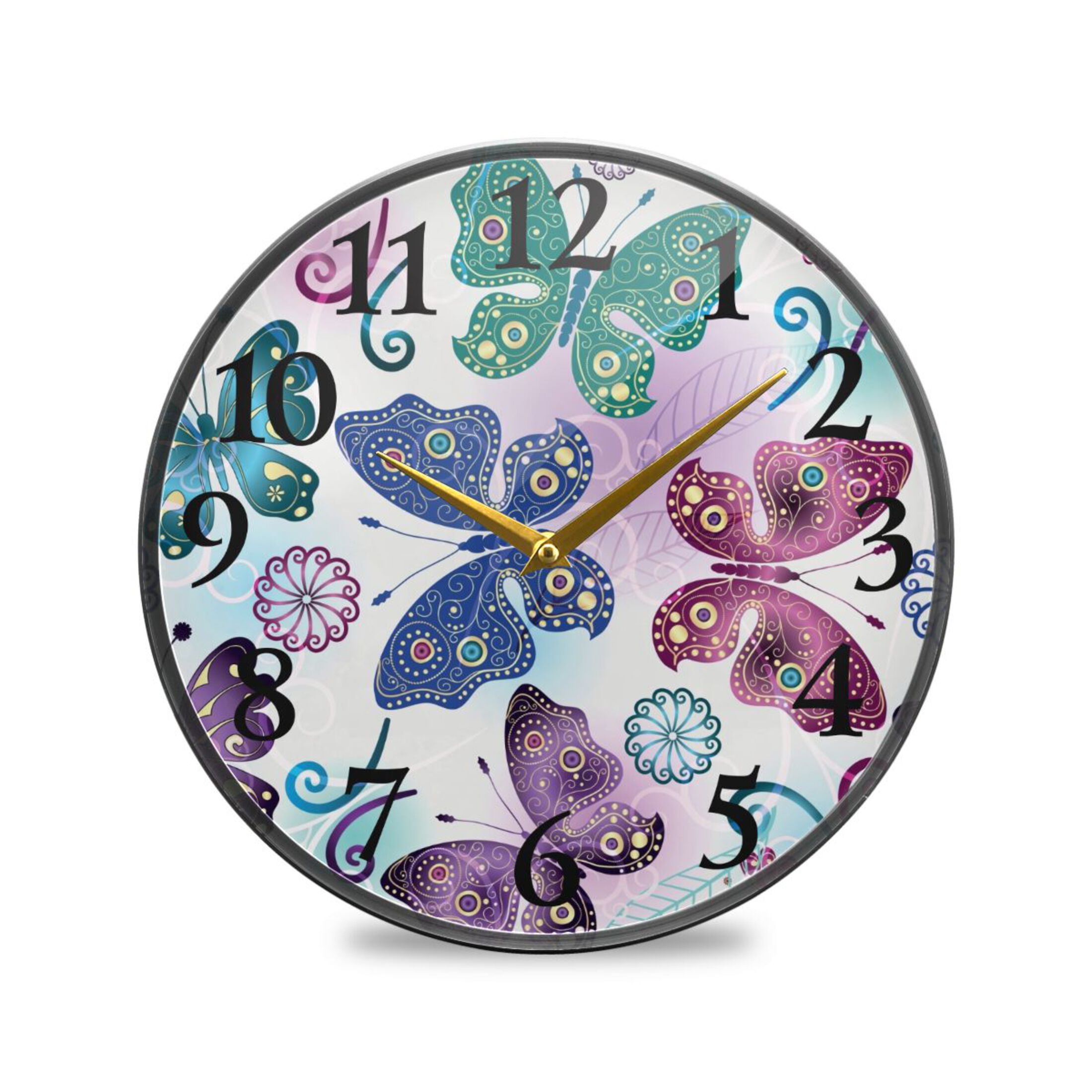 Colorful Butterfly Wall Clocks Battery Operated 11.9 Inch Round Clock ...