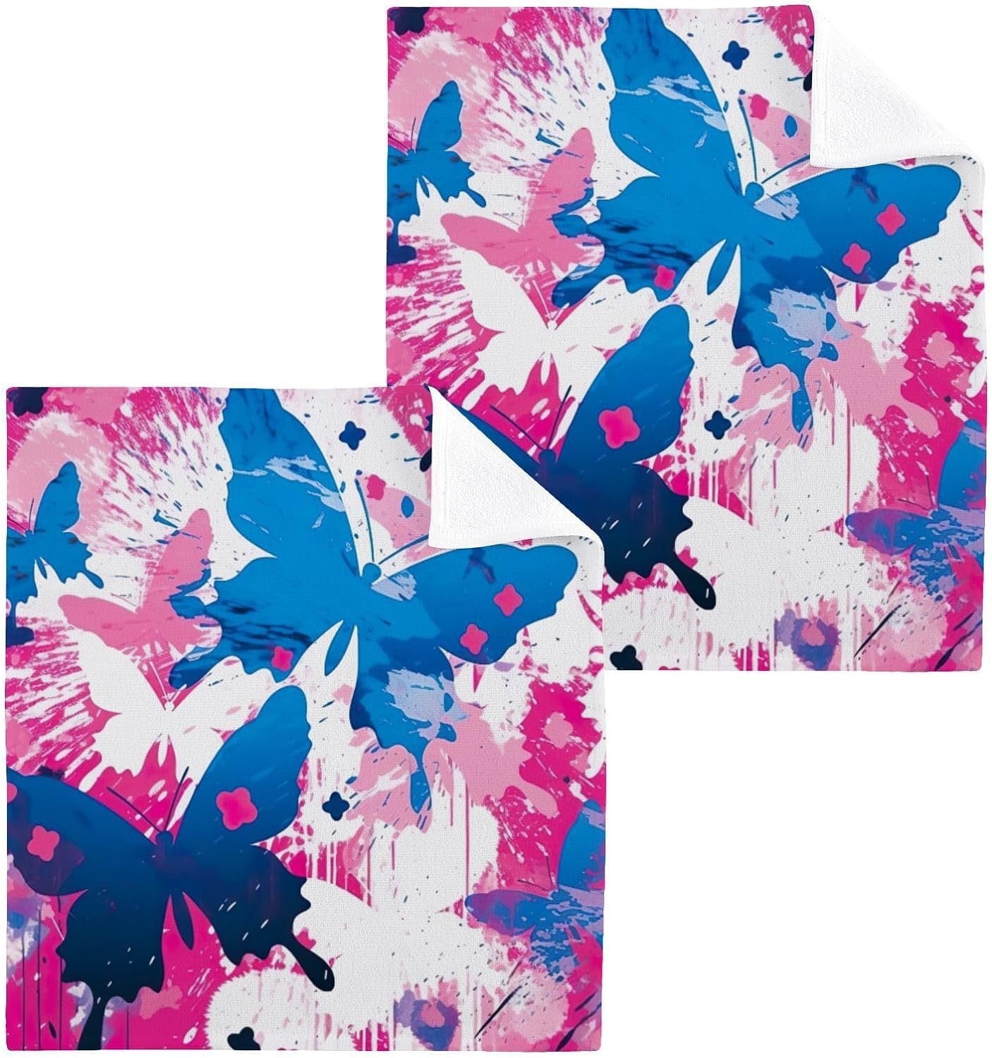 Colorful Butterfly Washcloths Set of 6-12 x 12 inch Pure Cotton Wash ...