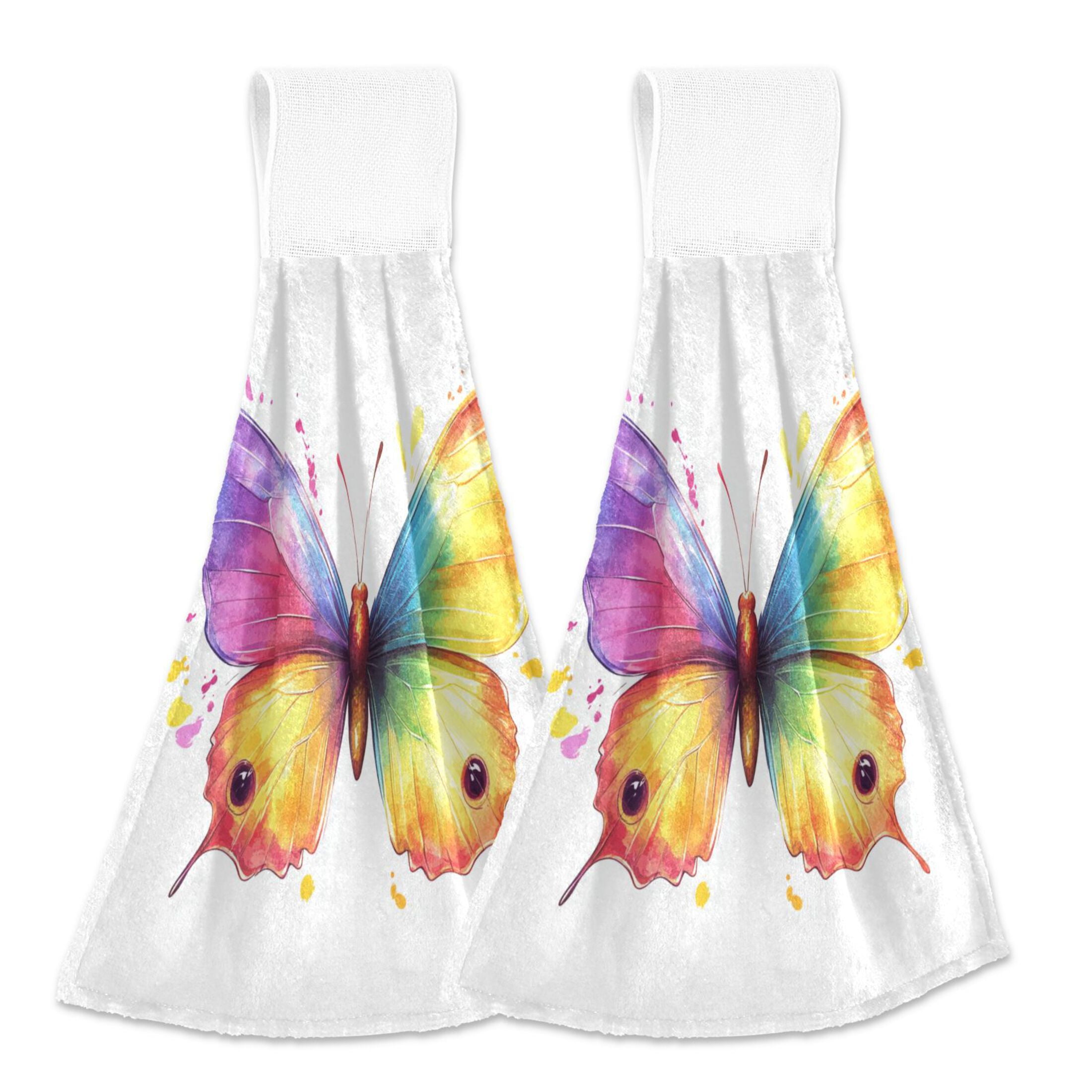 Colorful Butterfly Watercolor Hanging Towels with Loop Hand Towels ...