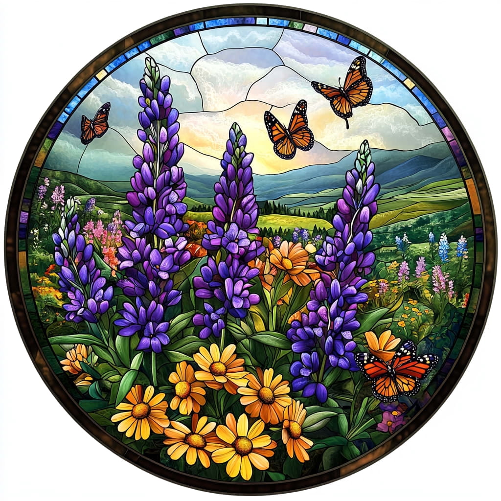 Colorful Butterfly Wildflower Faux Stained Glass Suncatcher – Window ...