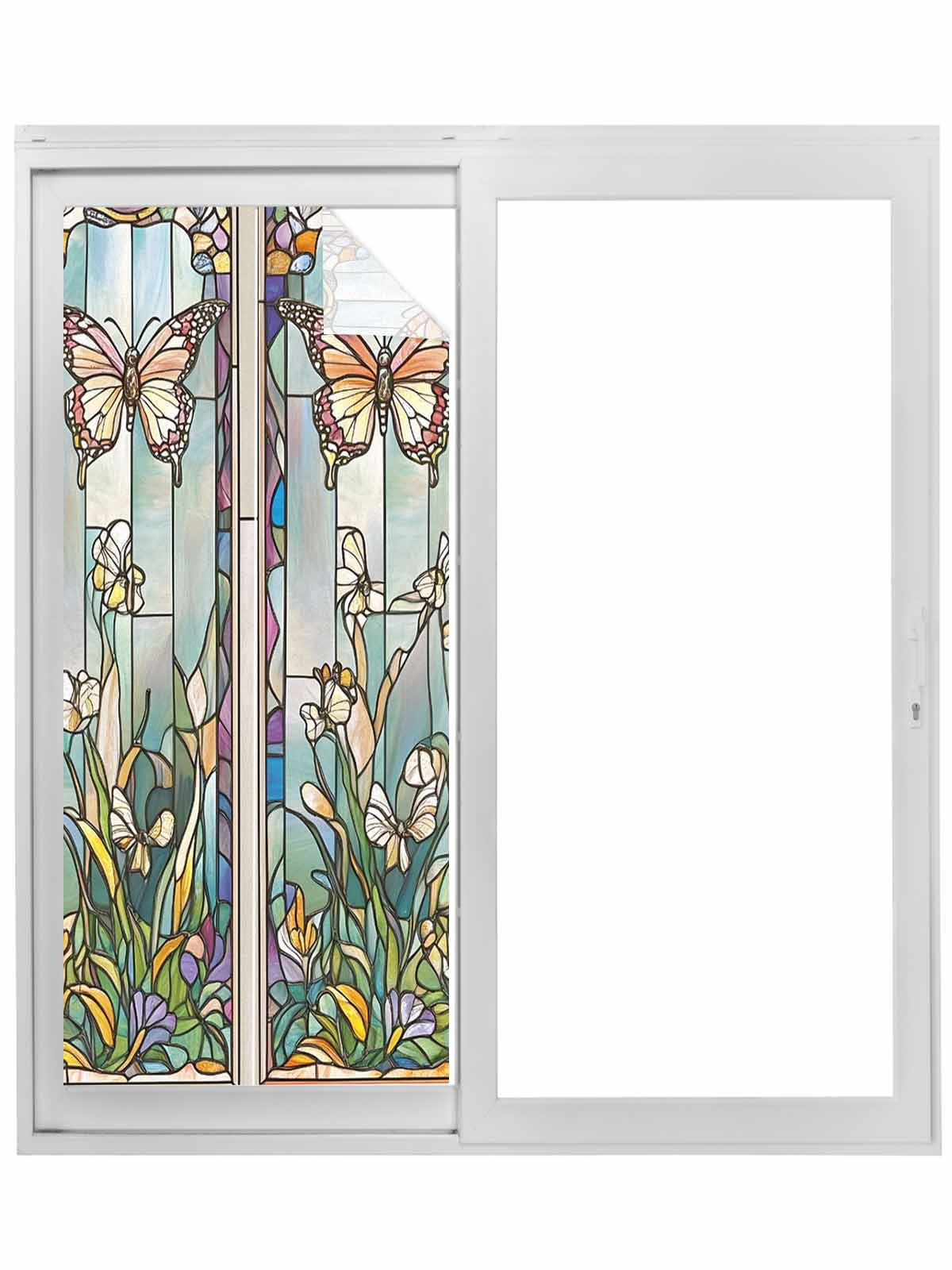 Colorful Butterfly Window Privacy Film, Spring Botanical Summer Vintage ...