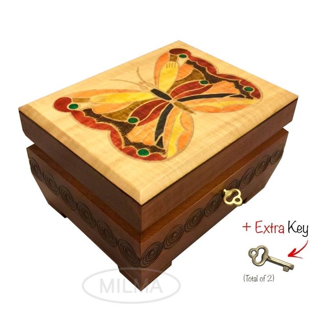 Colorful Butterfly Wood Box Handmade Linden Wood Keepsake Jewelry Box ...