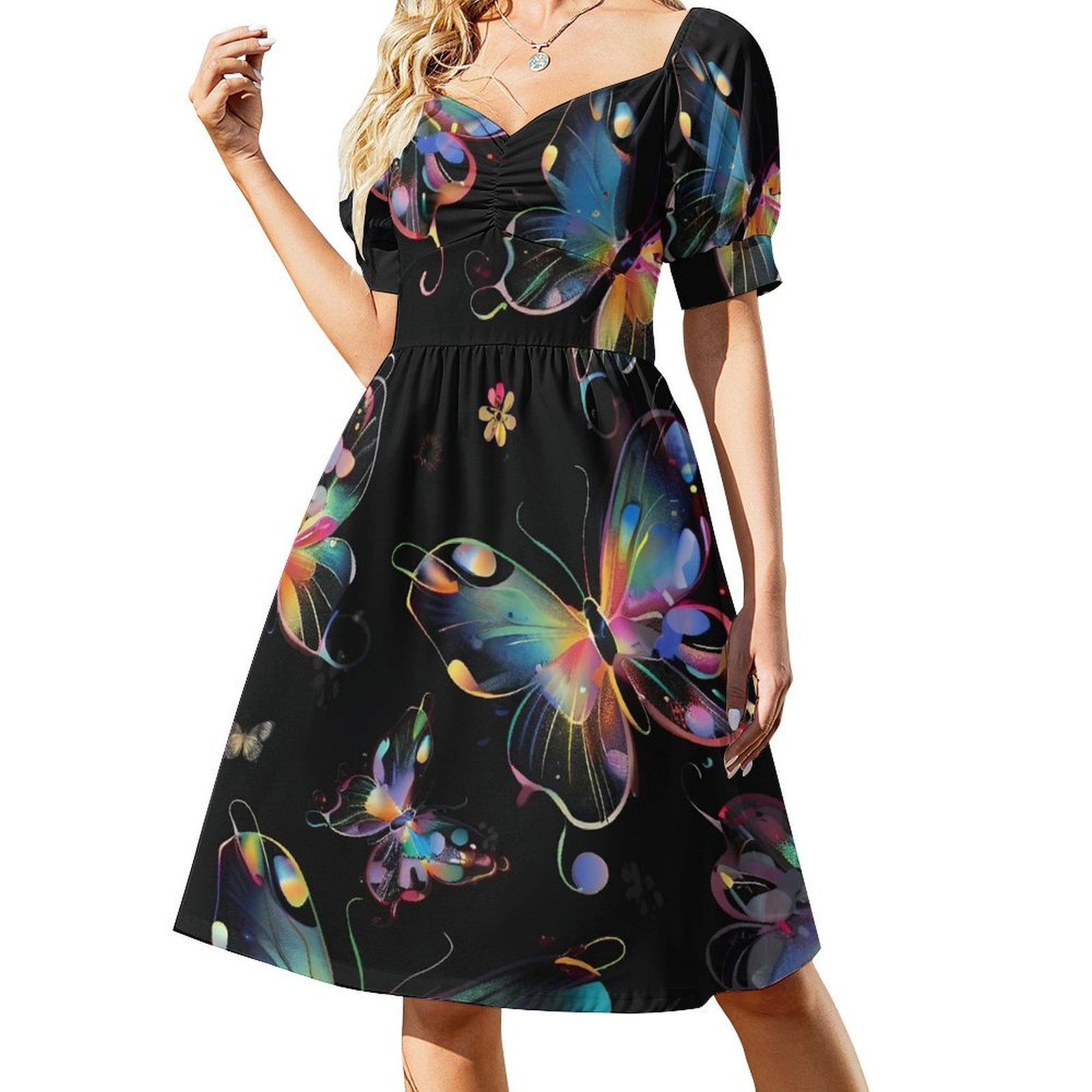 Colorful Butterfly with Glittering Wings Short Sleeve Dress Clothes ...