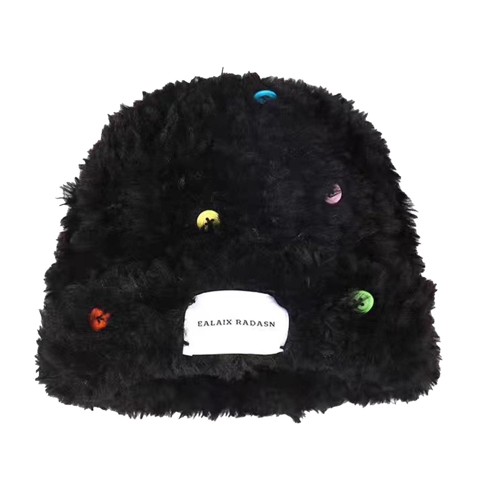 Colorful Button Knitting Hat Keep Warm Versatile Show Small Face Ear Protection Mink Velvet ...